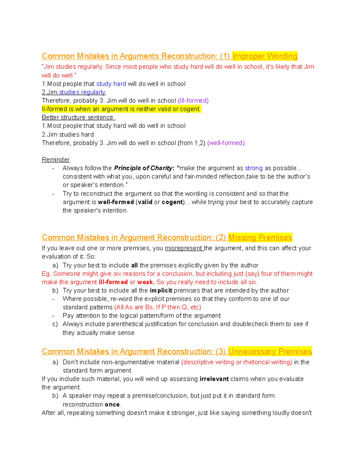 Lecture #7 - notes - Common Mistakes in Arguments Reconstruction: (1 ...