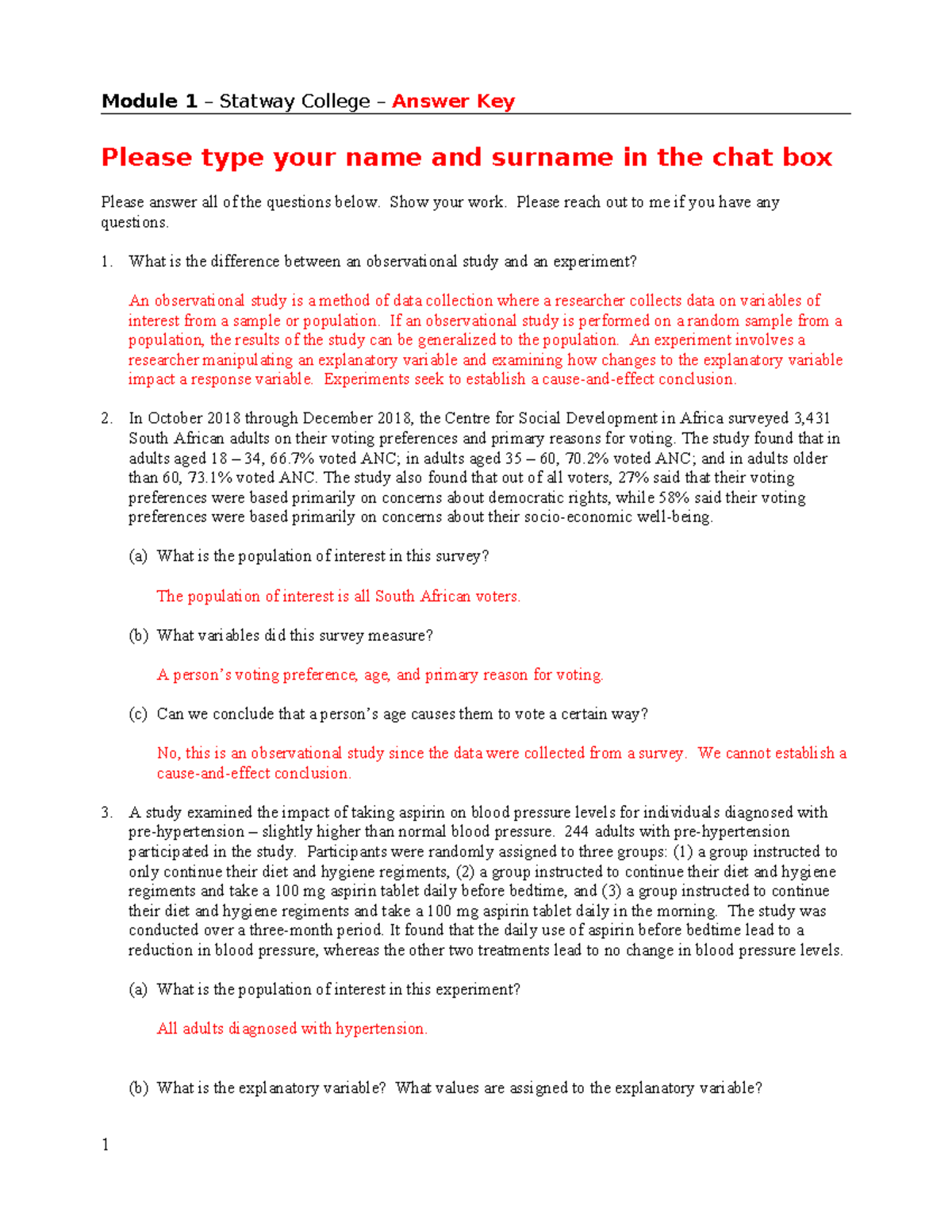 UFS SW Module 1 Review KEY - Module 1 – Statway College – Answer Key ...