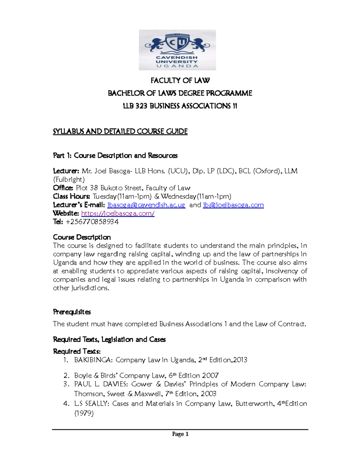 LLB 323 Business Associations II Course Guide 2023, Sept-Dec - Page 1 ...