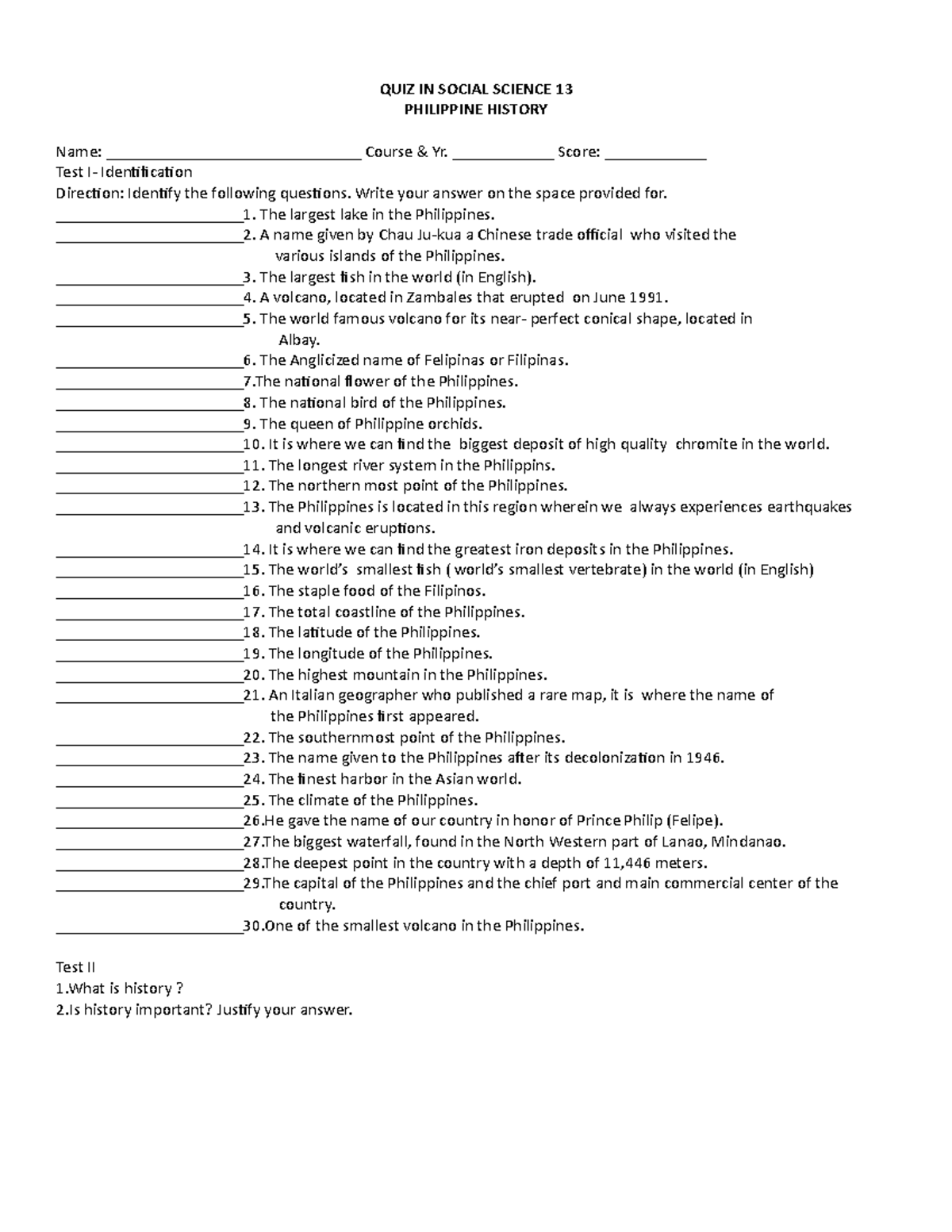 QUIZ 4 THE GEOGRAPHY AND NATURAL RESOURCES OF THE PHILIPPINES QUIZ