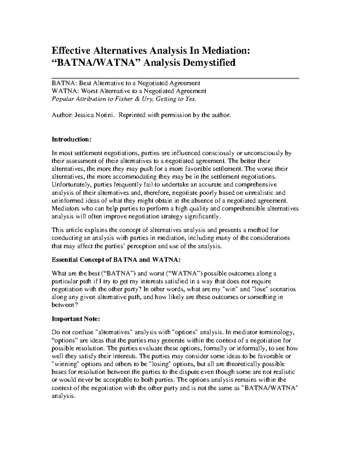 Batna - Watna - Effective Alternatives Analysis In Mediation: “BATNA ...
