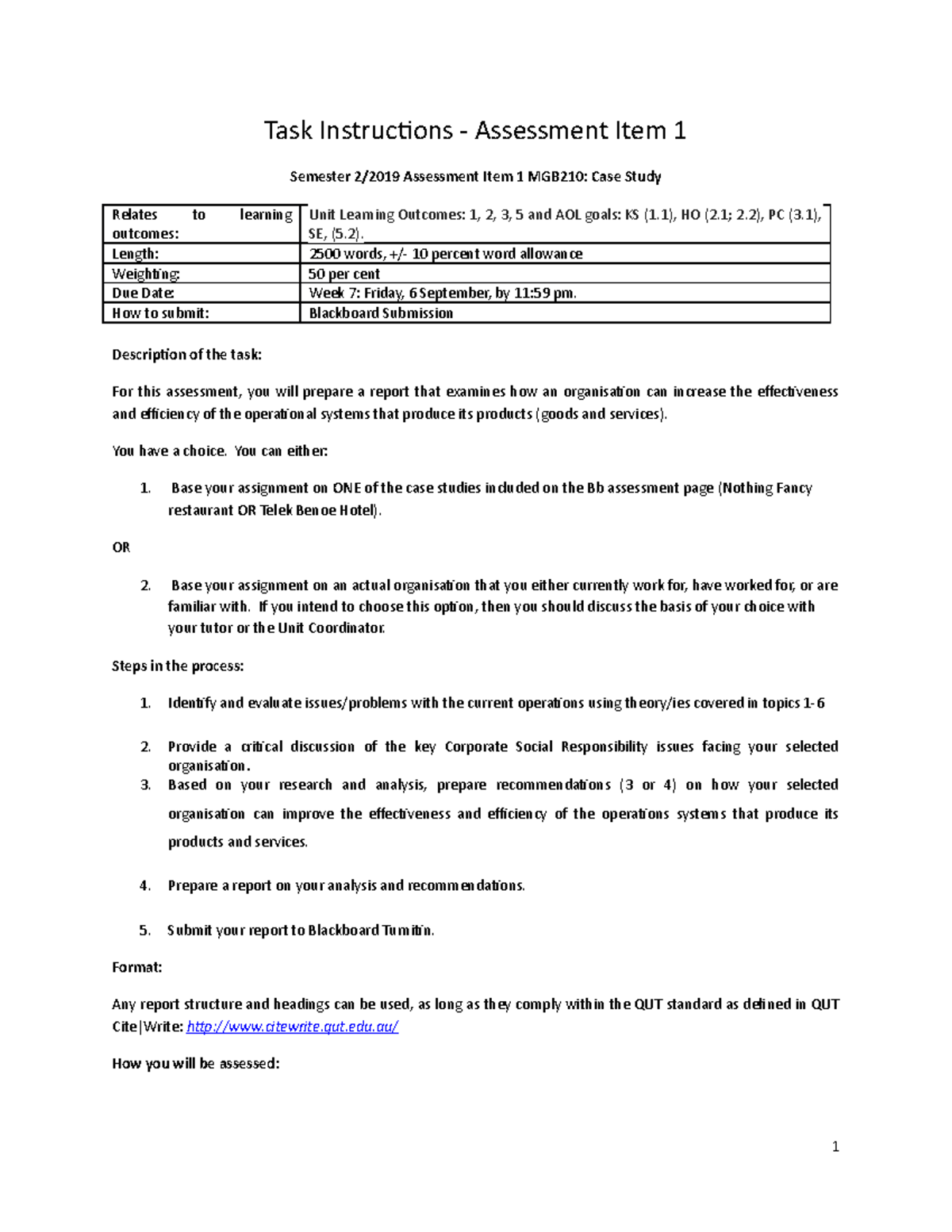 Assessment 1 - Task instructions 2 2019 - Task Instructions ...