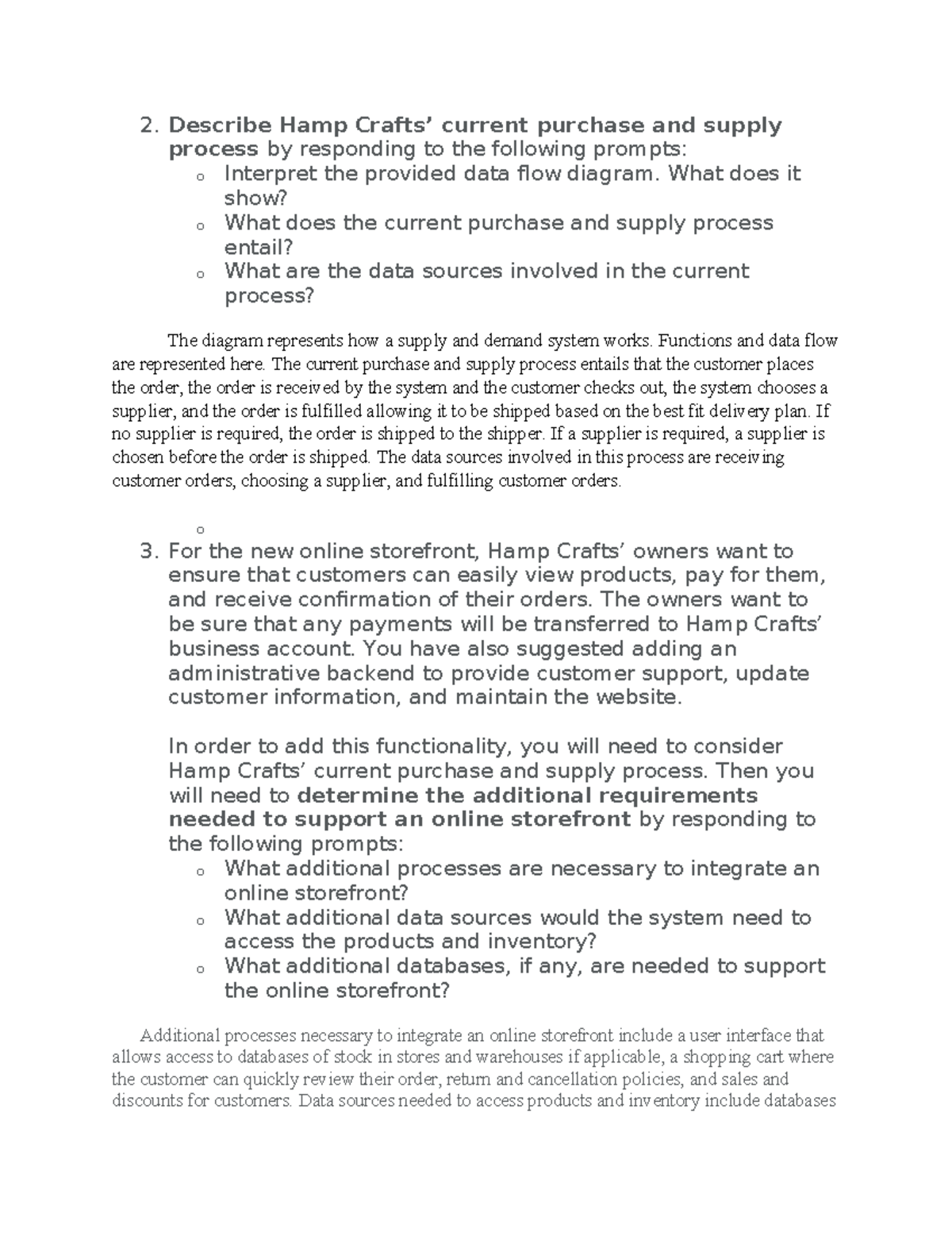 Cs 255 Module Three Assignment 2 Describe Hamp Crafts Current Purchase And Supply Process By