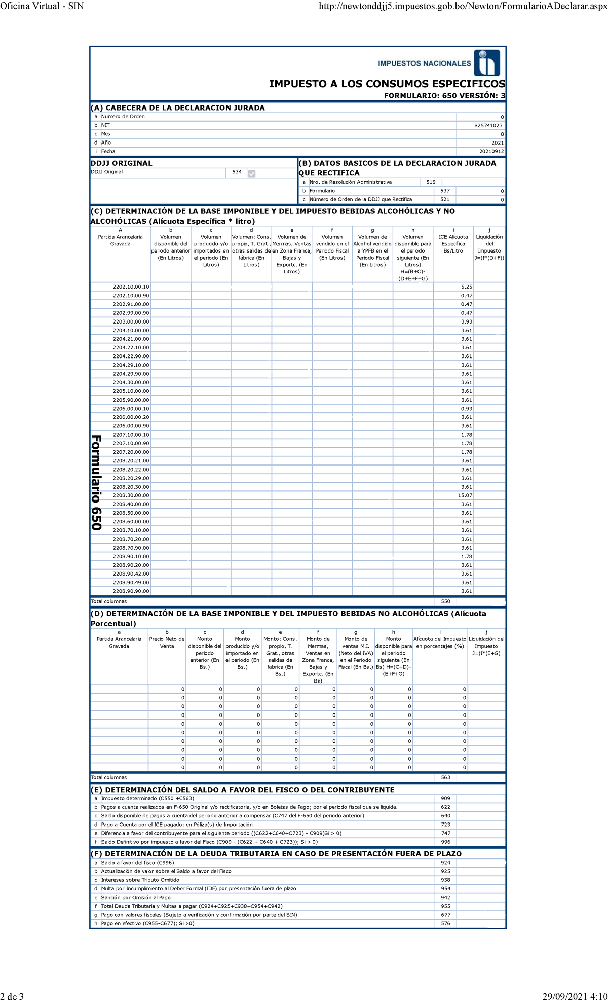 650 ICE - dbdbdbdb - Formulario 650 IMPUESTO A LOS CONSUMOS ESPECIFICOS ...