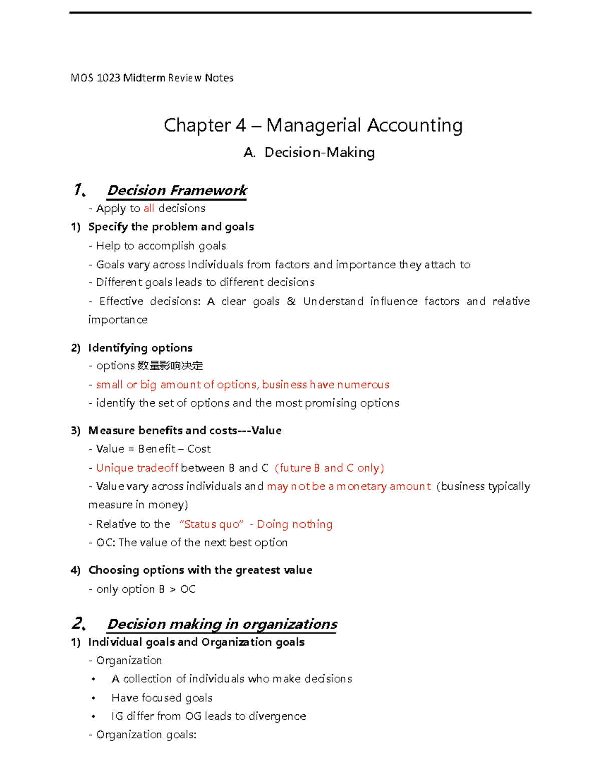 Ch4 - chapter notes - M O S 1023 Midterm R eview Notes Chapter 4 ...