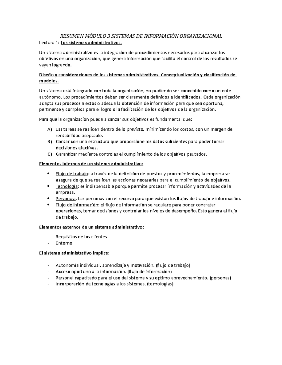 Resumen Módulo 3 Sistemas DE Información Organizacional - RESUMEN MÓDULO 3 SISTEMAS DE ...