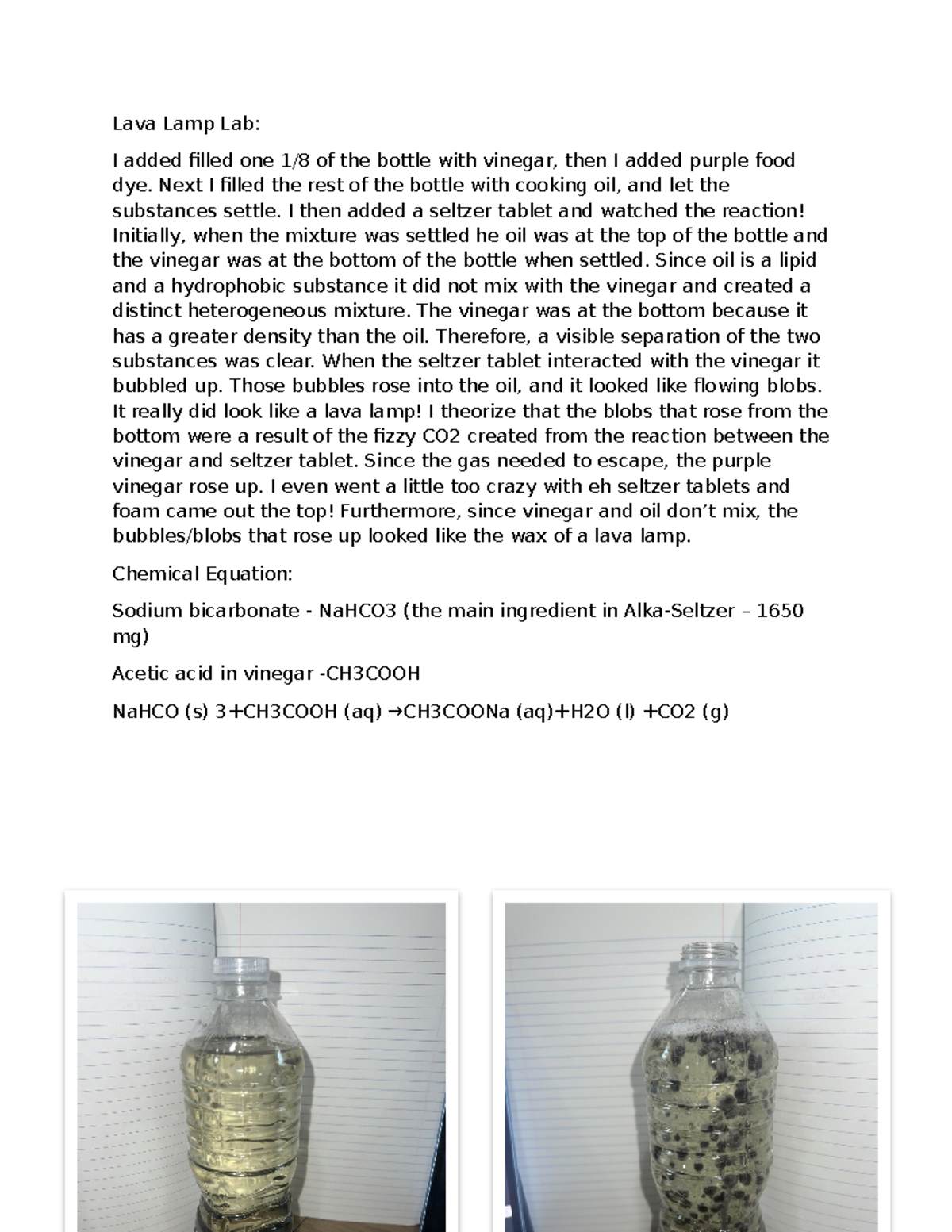 Lava Lamp Lava Lamp Reaction Lab Extra Credit Lava Lamp Lab I Added Filled One 18 Of The