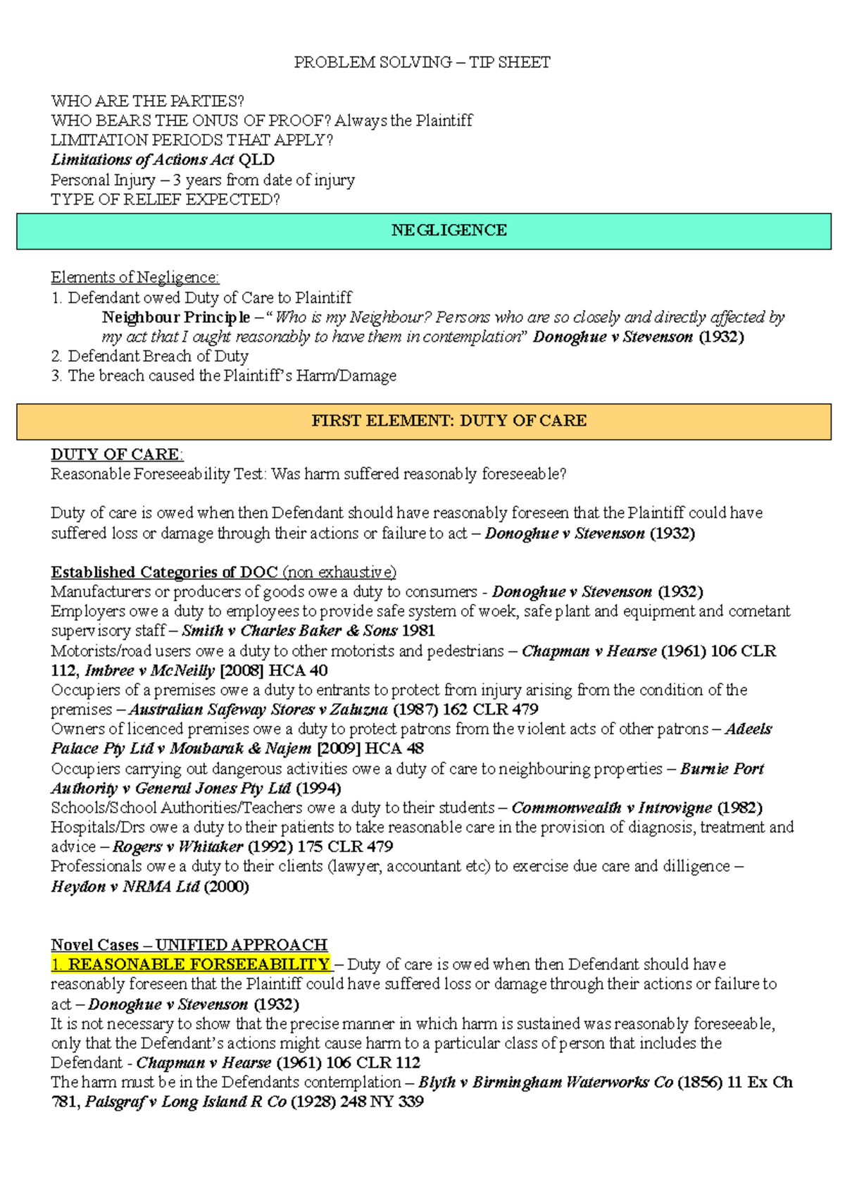 Torts Problem Solving tip sheet - PROBLEM SOLVING – TIP SHEET WHO ARE ...