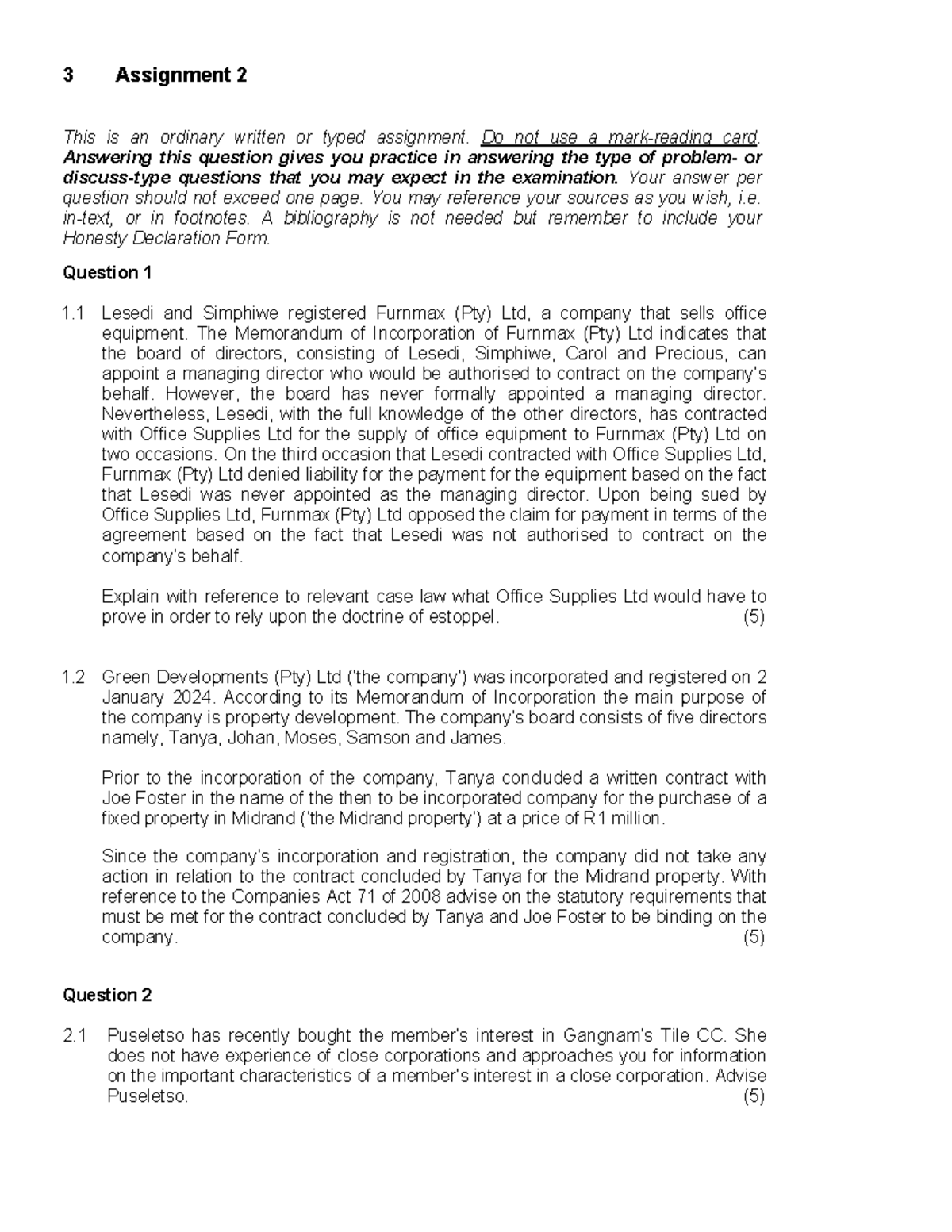 Mrl2601 2024 semester 1 assignment 02 - 3 Assignment 2 This is an ...