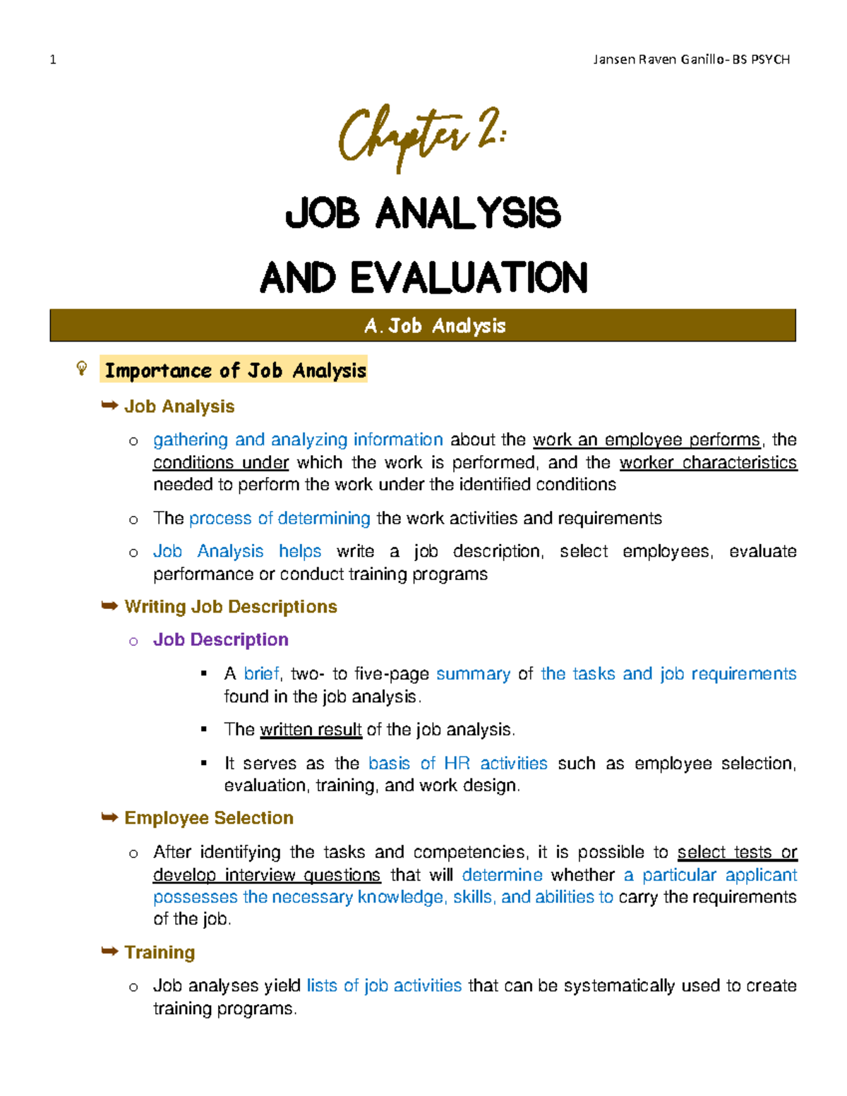 IO Psychology Chapter 2 Job Analysis And Evaluation Chapter 2 Job