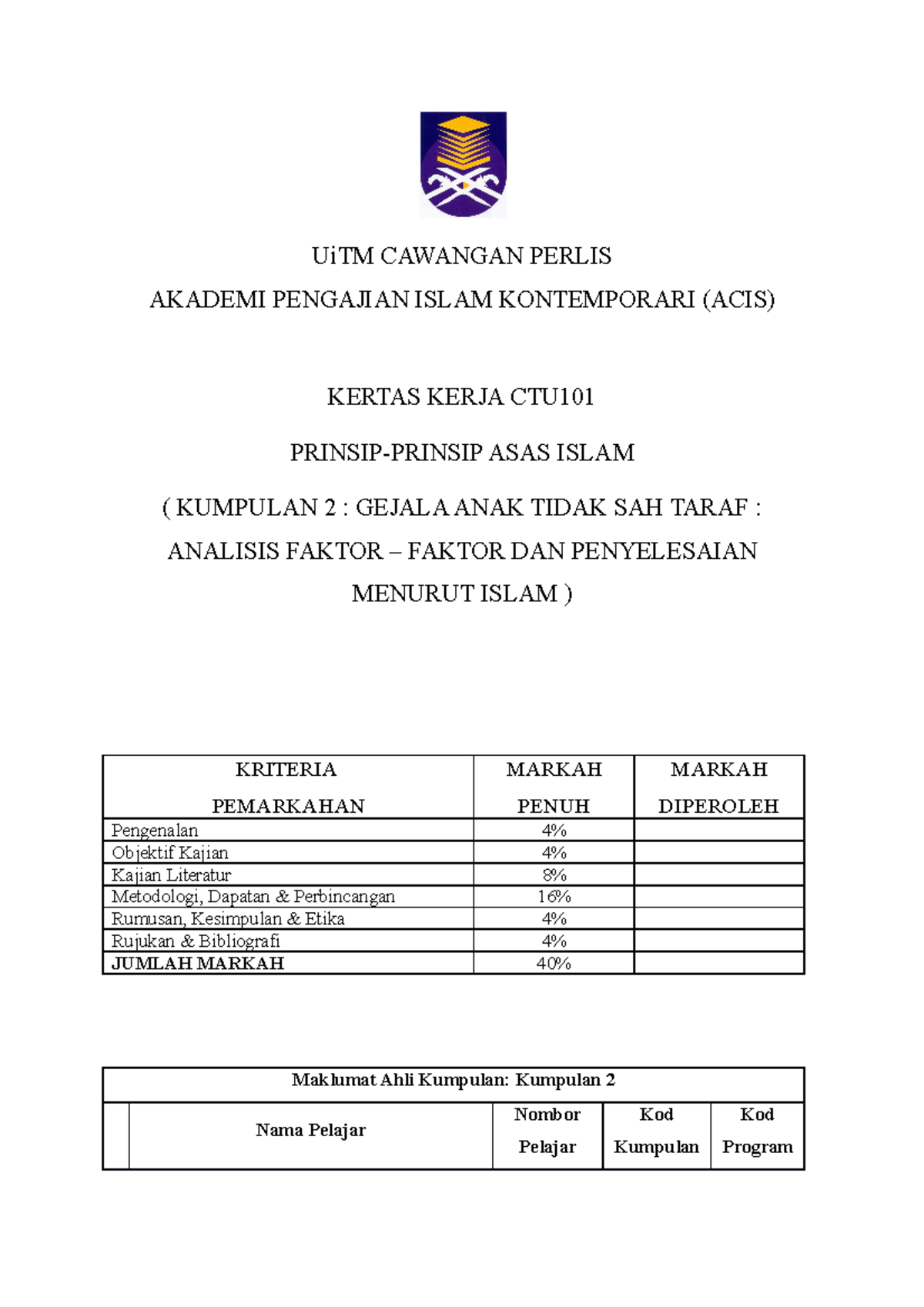 Paper WORK CTU 101 - Using the template given by lecturer - UiTM ...