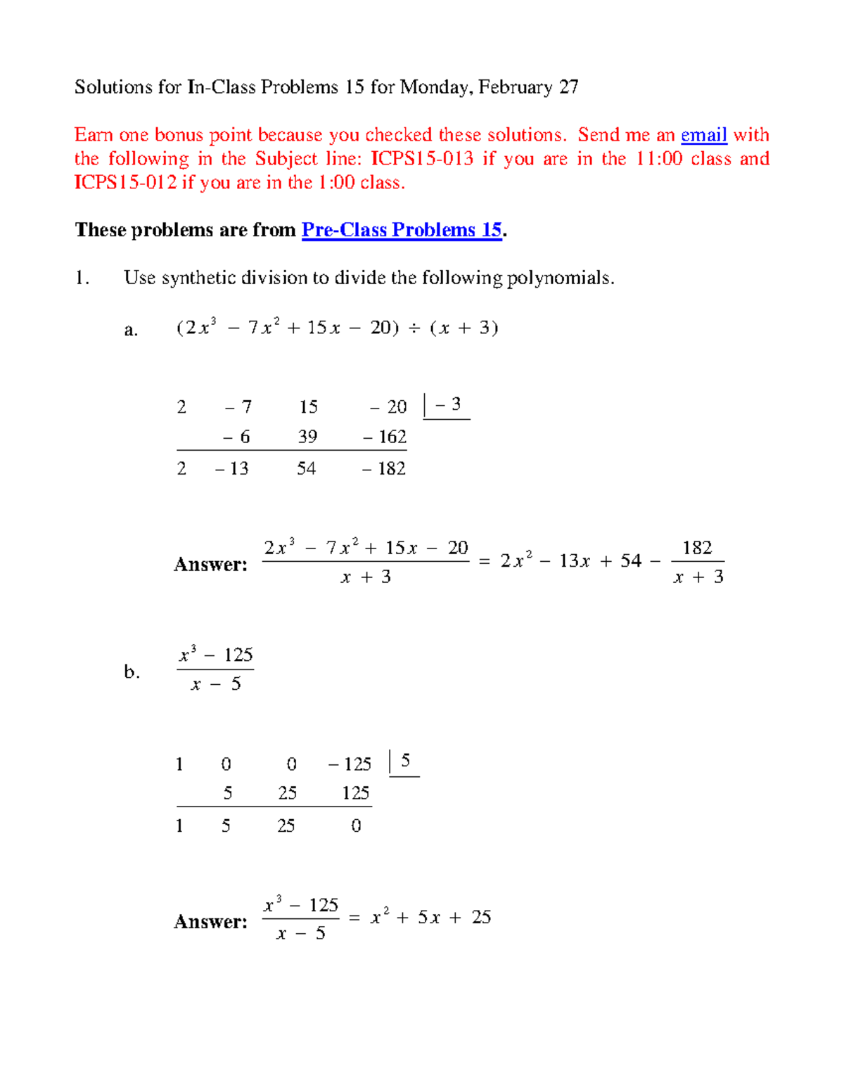 Problems 15MWFSol - Solutions for Problems 15 for Monday, February 27 ...