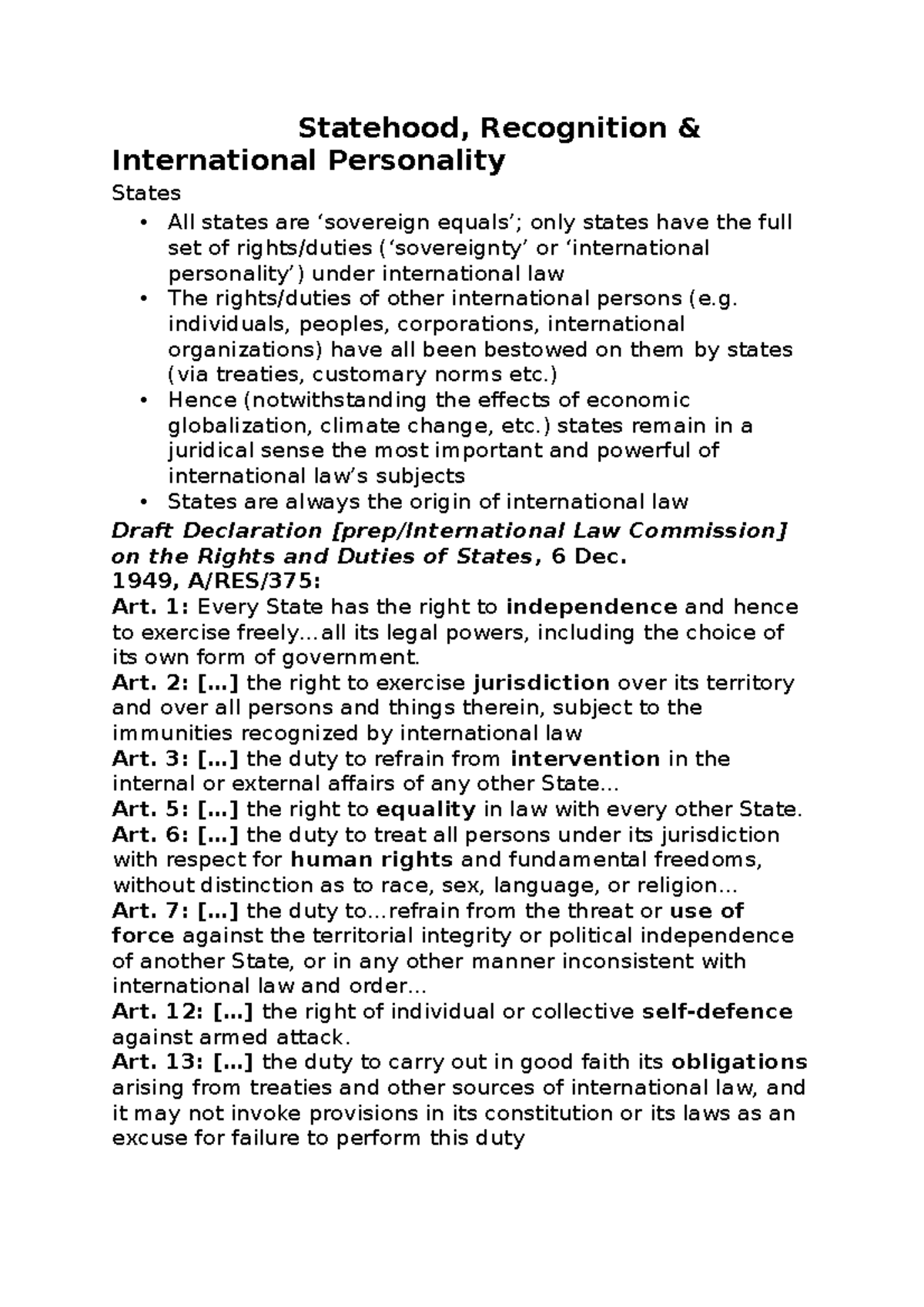 Statehood, Recognition & International Personality - Statehood ...