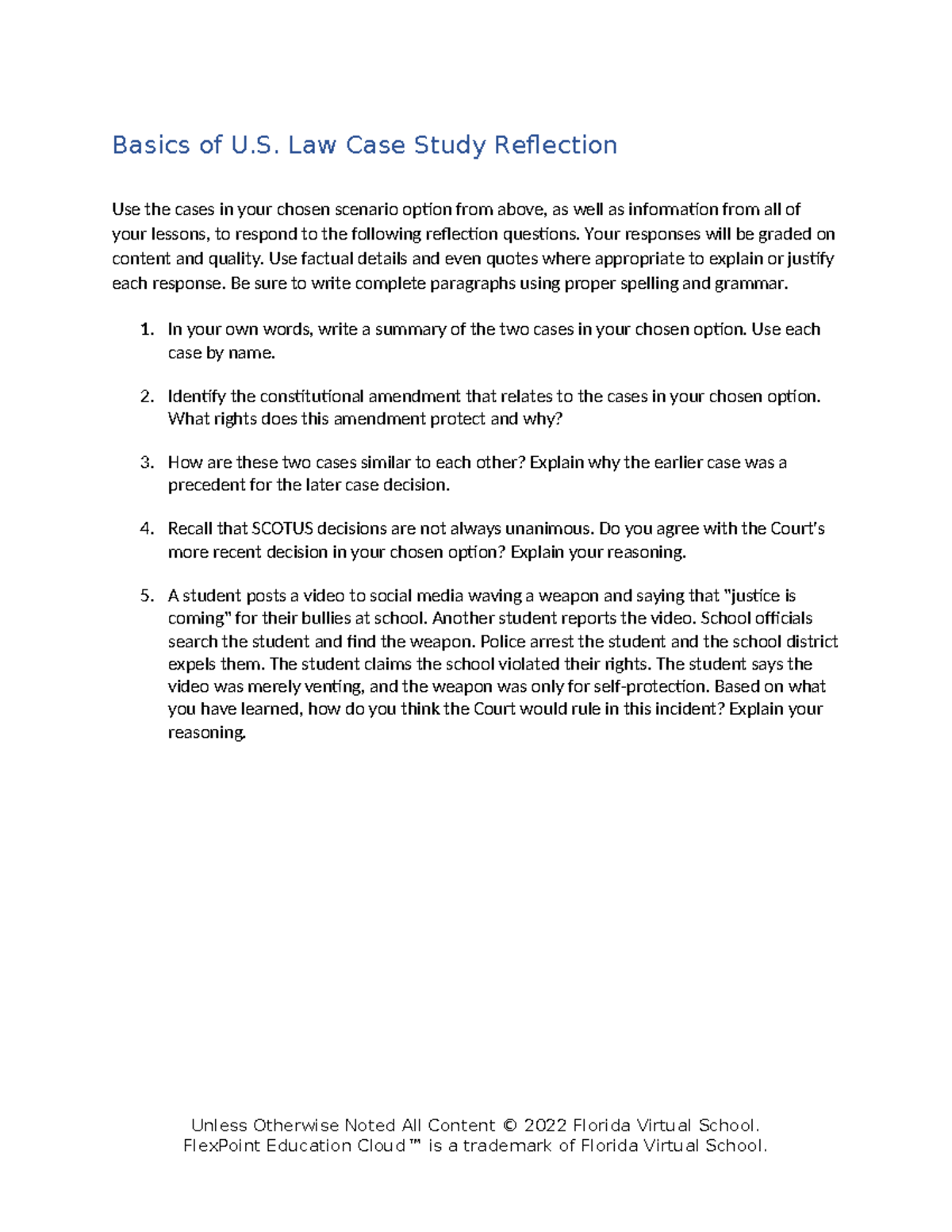 01 06 basics of us law reflection - Basics of U. Law Case Study ...