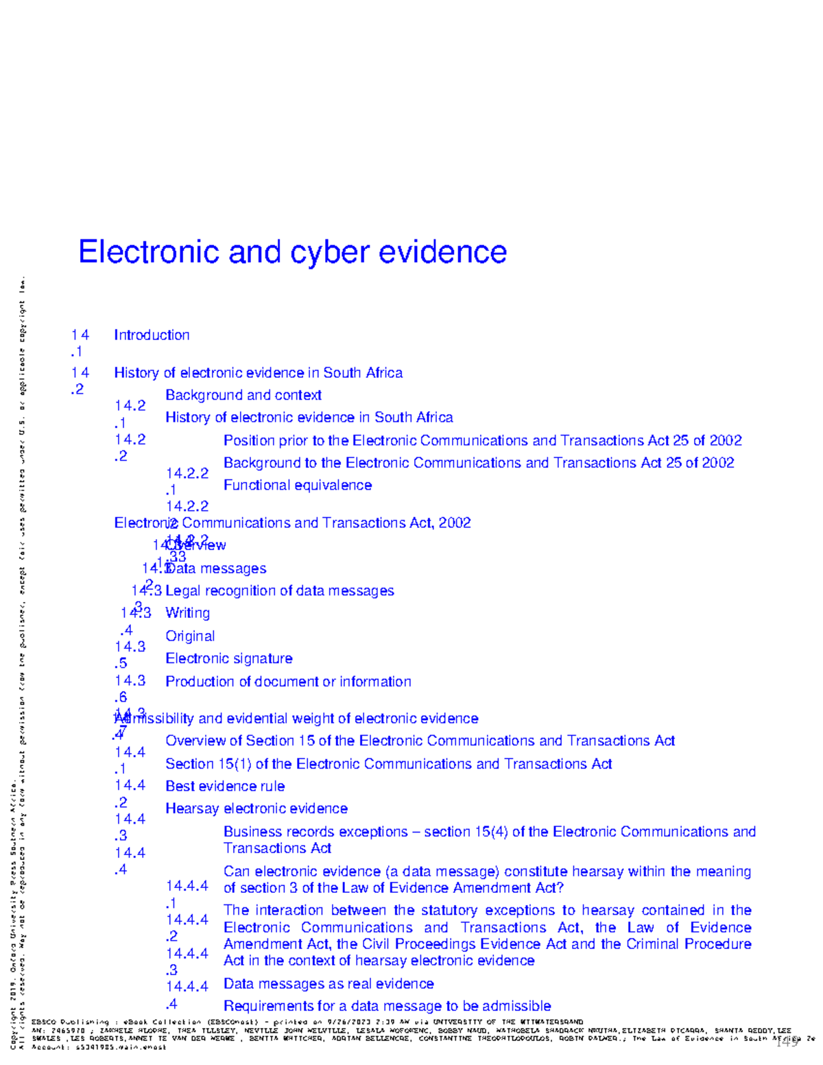 Chapter 14Electronic An The Law Of Evidence In Sou - 149 14. . 14. . 14 ...
