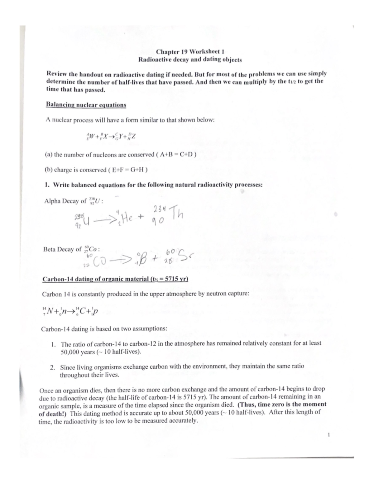 Chapter 19 Worksheet 1 - CHM 204 - Studocu