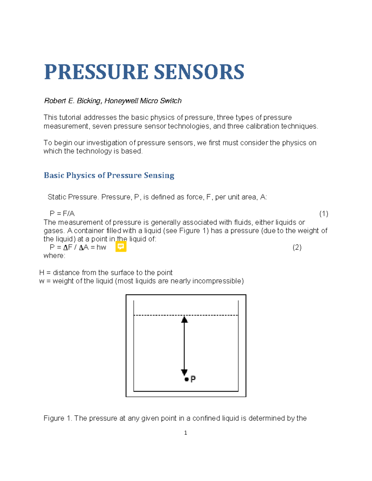Pressure sensors bicking - PRESSURE SENSORS Robert E. Bicking ...