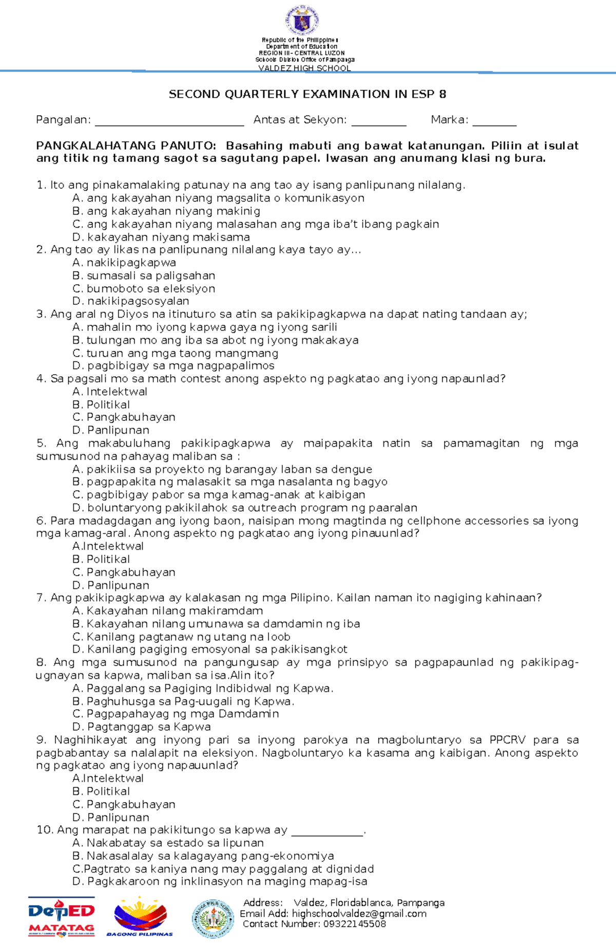 ESP 8 - ESP 8 - Department of Education REGION III - CENTRAL LUZON ...
