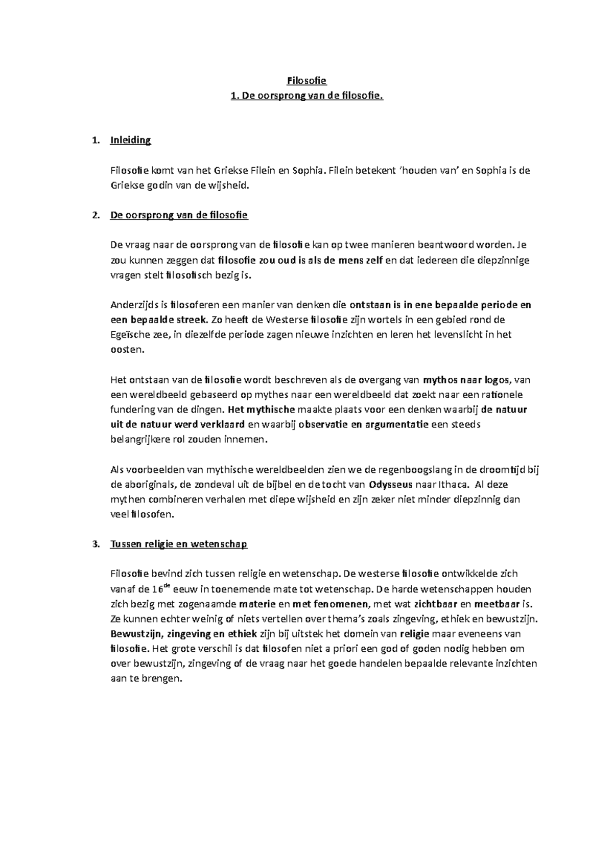 Samenvatting - 1e jaar - 2014-2015 - Filosofie De oorsprong van de filosofie. Inleiding ...
