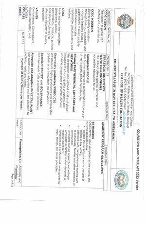 NCM 106 - lecture hand outs - Nursing - Studocu