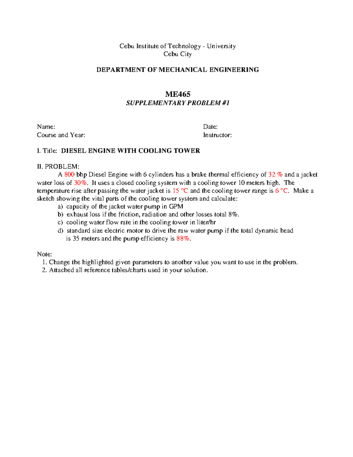 SP #1 - cooling tower - BSME - Cebu Institute of Technology - University Cebu City DEPARTMENT OF ...