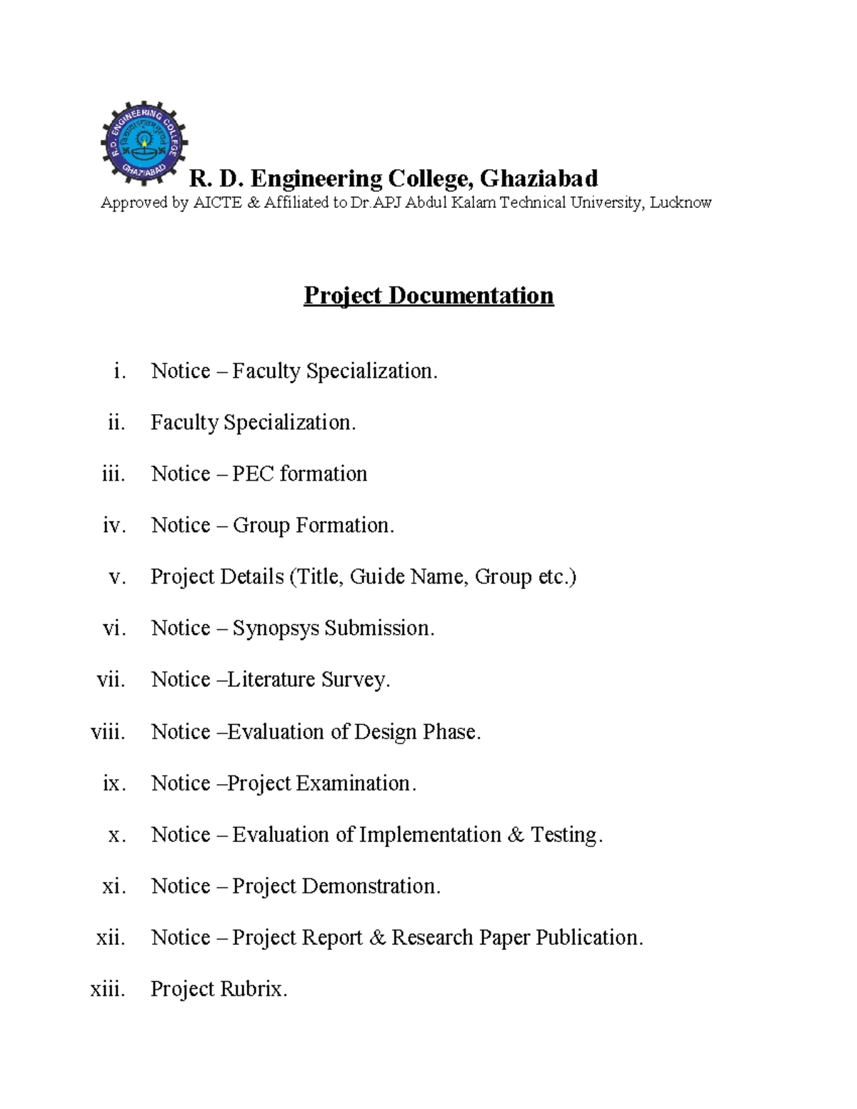 1 Project Documentation - R. D. Engineering College, Ghaziabad Approved ...