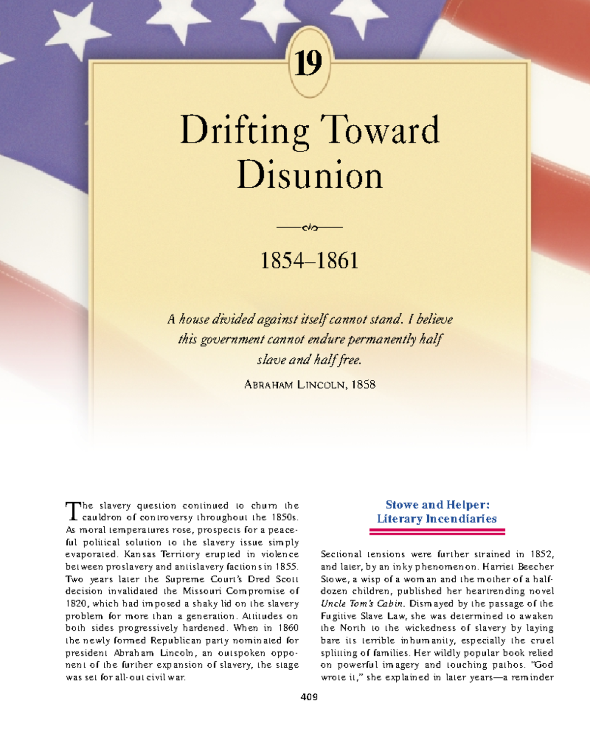 Americanpageantchapter 19 - 19 Drifting Toward Disunion 1854– A house ...