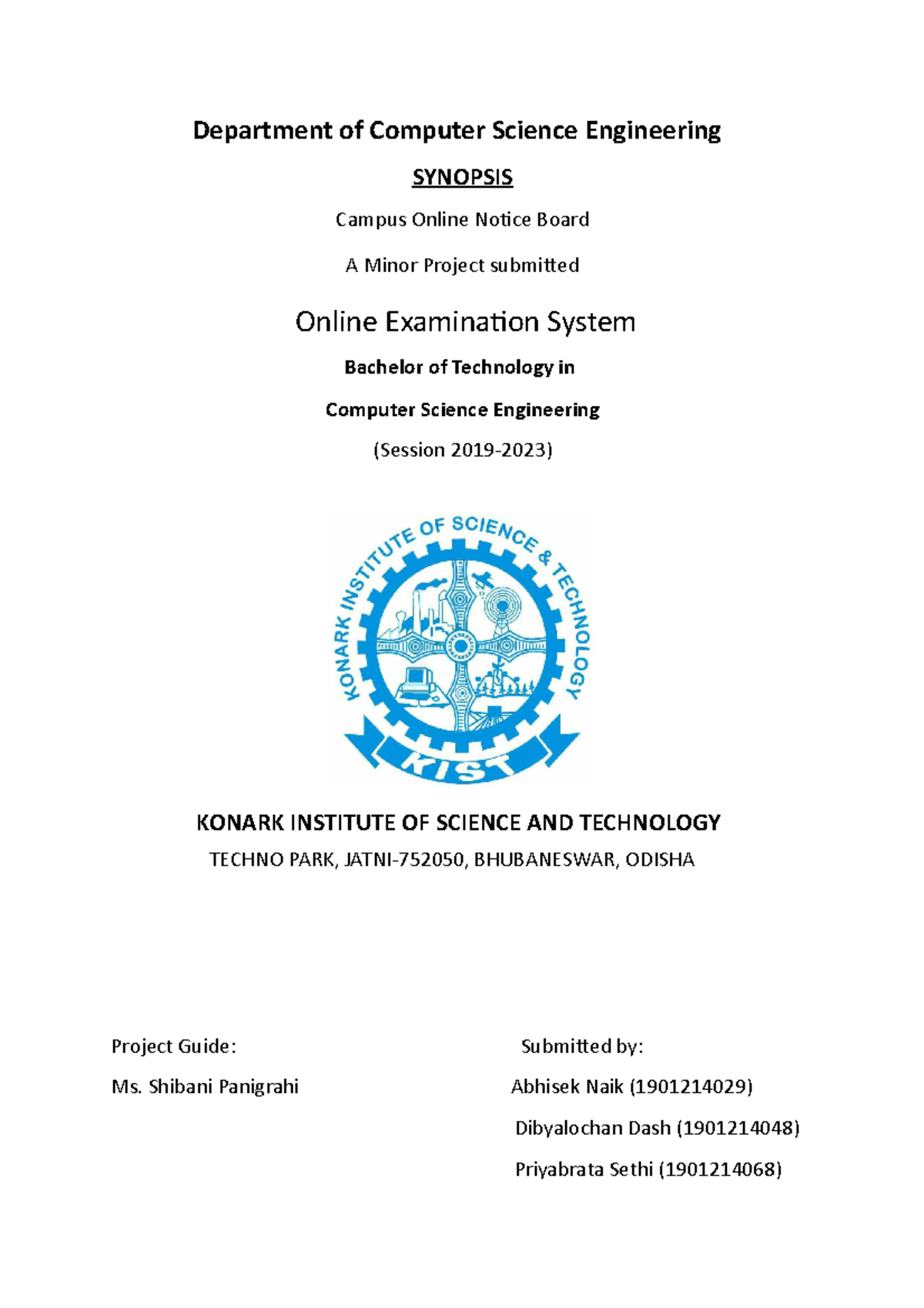 Online Examination Project Synopsis - Department of Computer Science ...