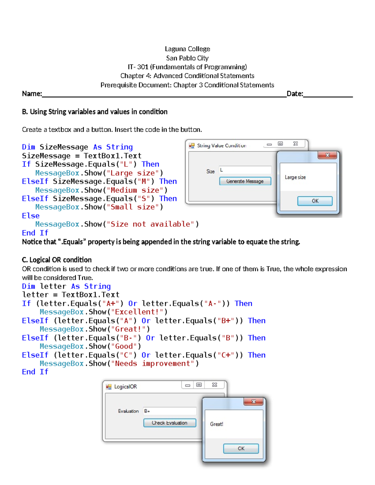 Chapter 4 Advanced Conditional Statement - Laguna College San Pablo ...