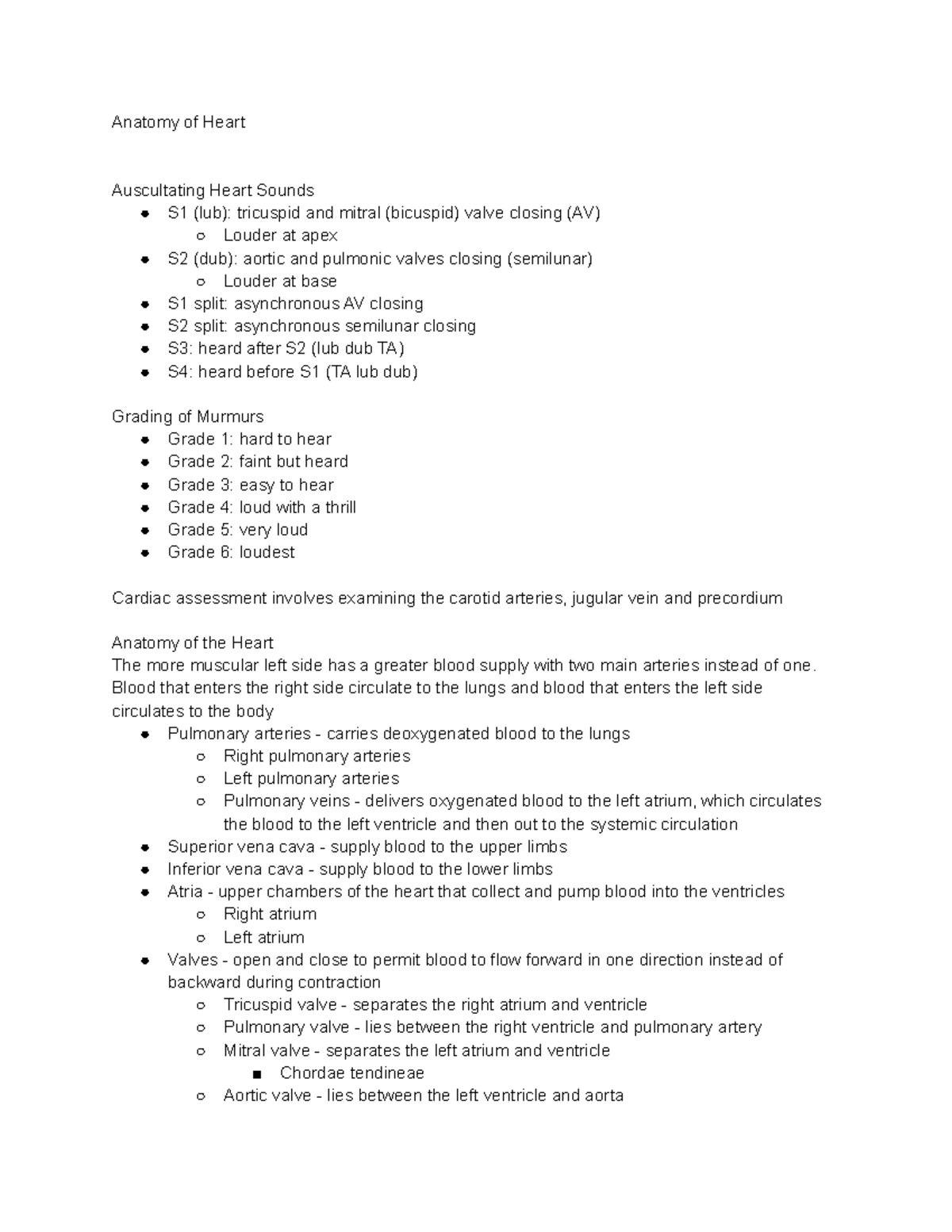 Cardiovascular - CV lecture notes - Anatomy of Heart Auscultating Heart ...