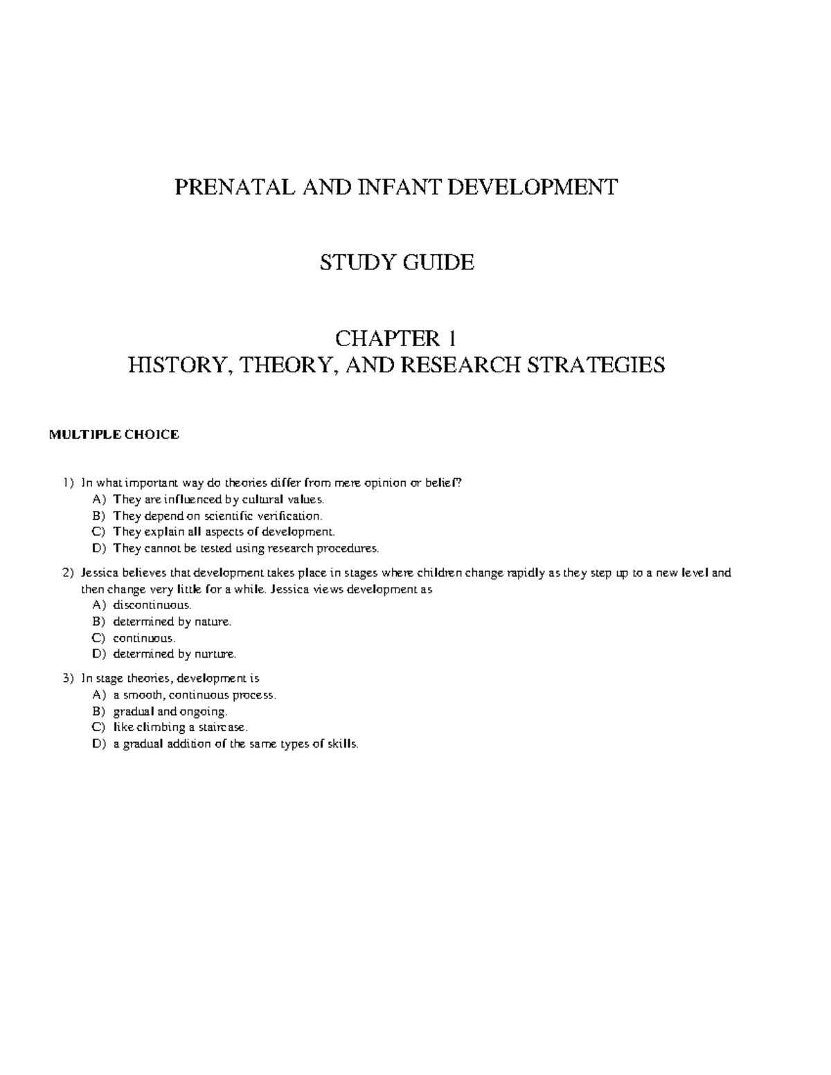 Chapter 1 Study Guide Final - PRENATAL AND INFANT DEVELOPMENT STUDY ...