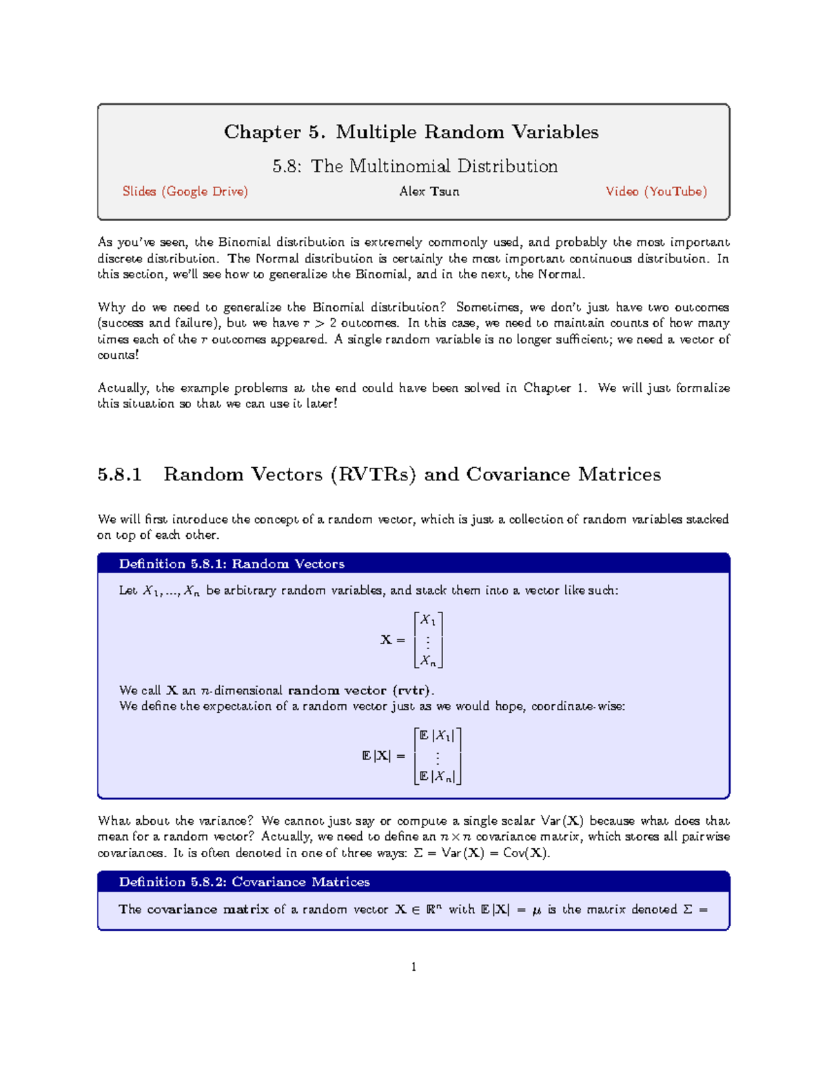 5 - Good note to read - Chapter 5. Multiple Random Variables 5: The Multinomial Distribution ...