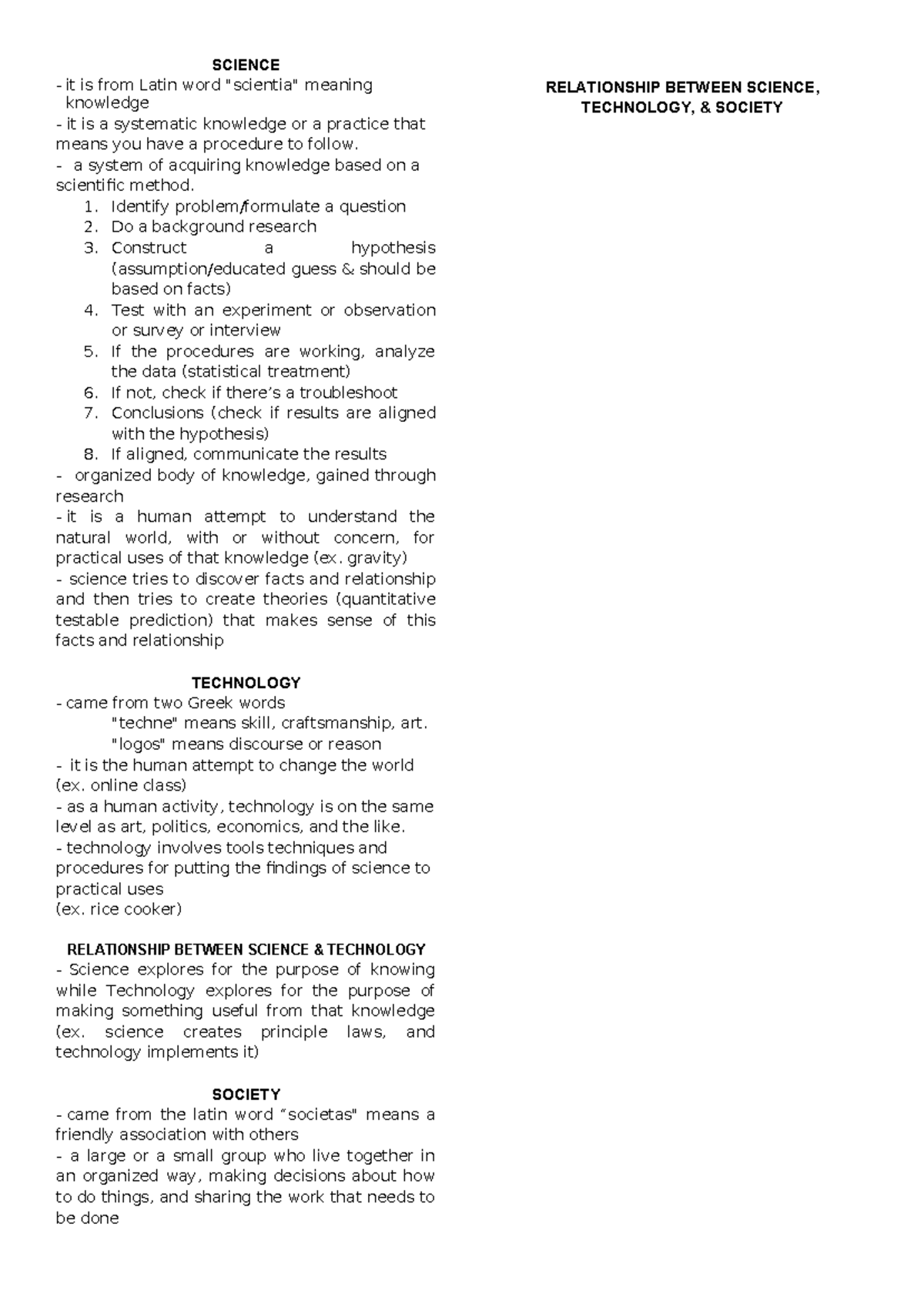 STS- Reviewer - SCIENCE - it is from Latin word "scientia" meaning knowledge - it is a - Studocu