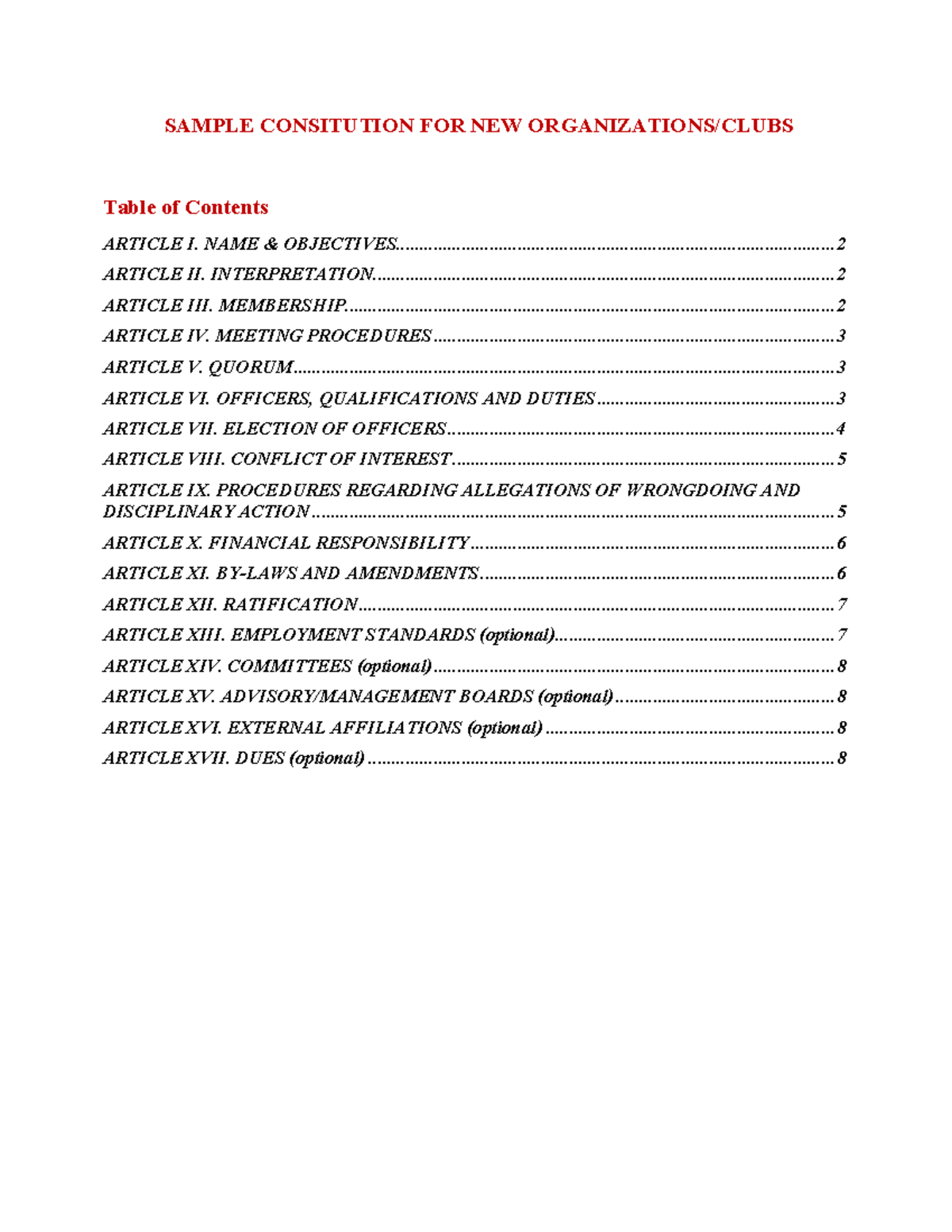 Sample Constitution 2021 - SAMPLE CONSITUTION FOR NEW ORGANIZATIONS ...