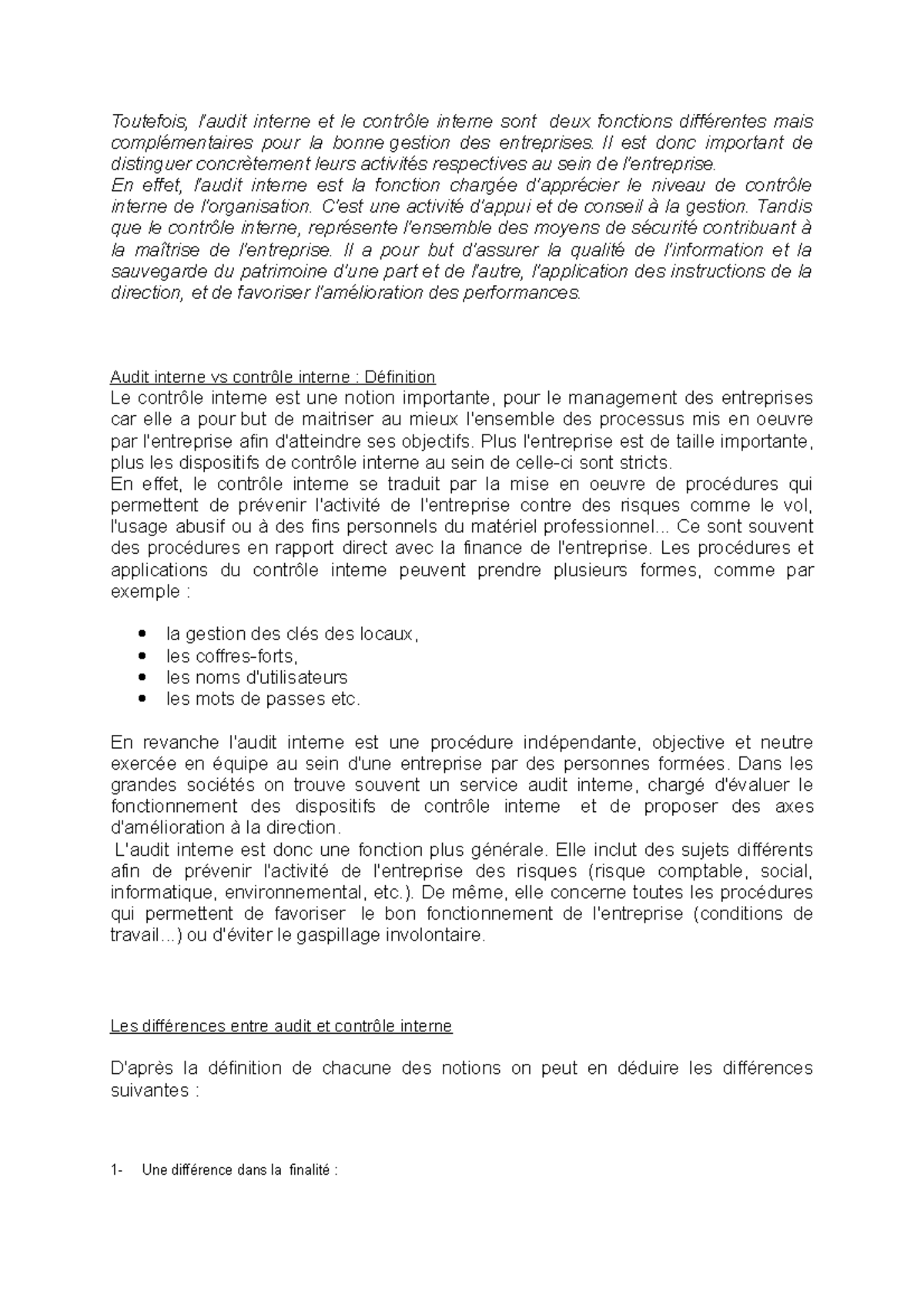 DEF Audit ET Controle Interne - Toutefois, l'audit interne et le ...