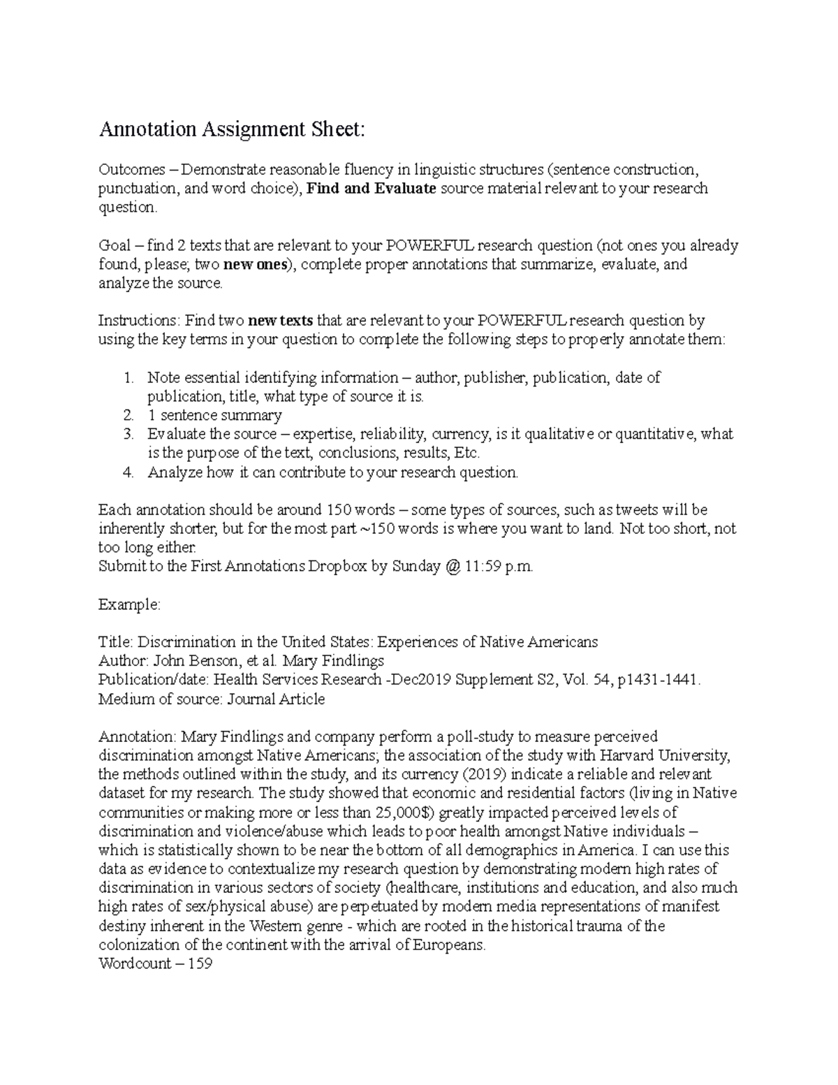 Annotations Assignment Sheet - Annotation Assignment Sheet: Outcomes – Demonstrate reasonable ...