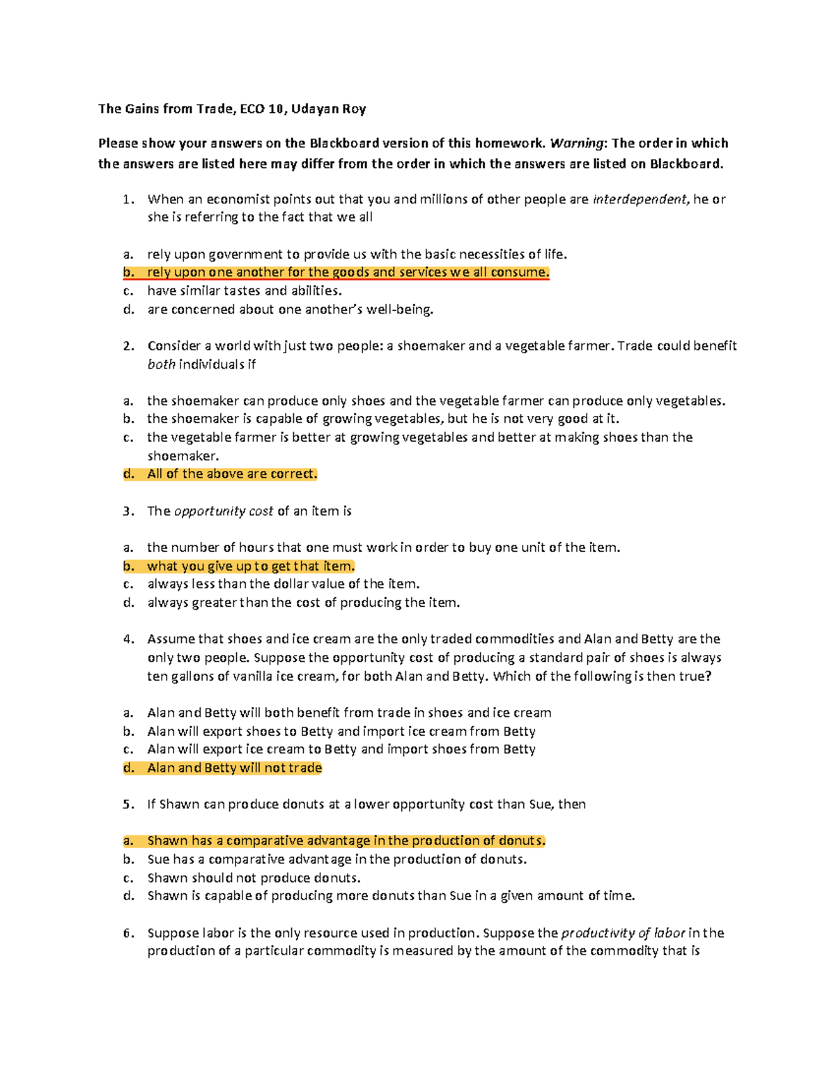 1) The Gains from Trade - Homework Assignment with Answers - The Gains ...