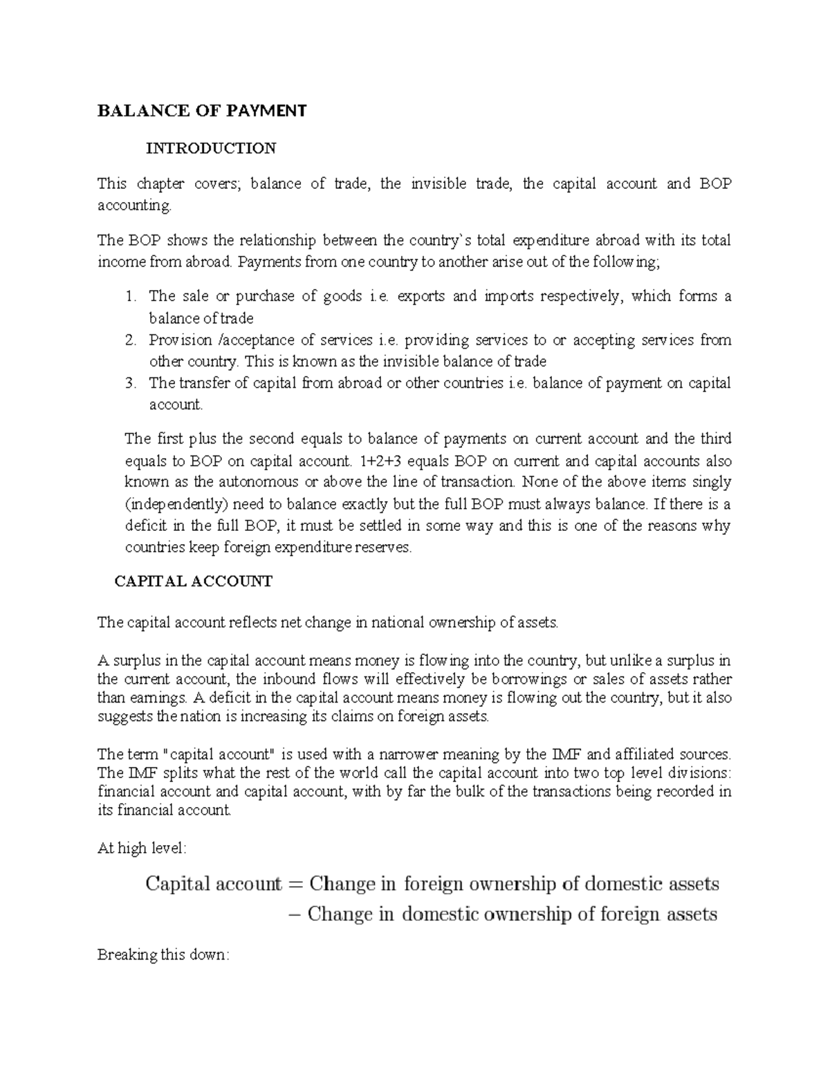 Balance OF Payment - Just study. - BALANCE OF PAYMENT INTRODUCTION This ...