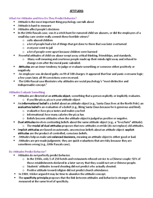 Psyc attitudes powerpoint notes - ATTITUDES What Are Attitudes and How ...