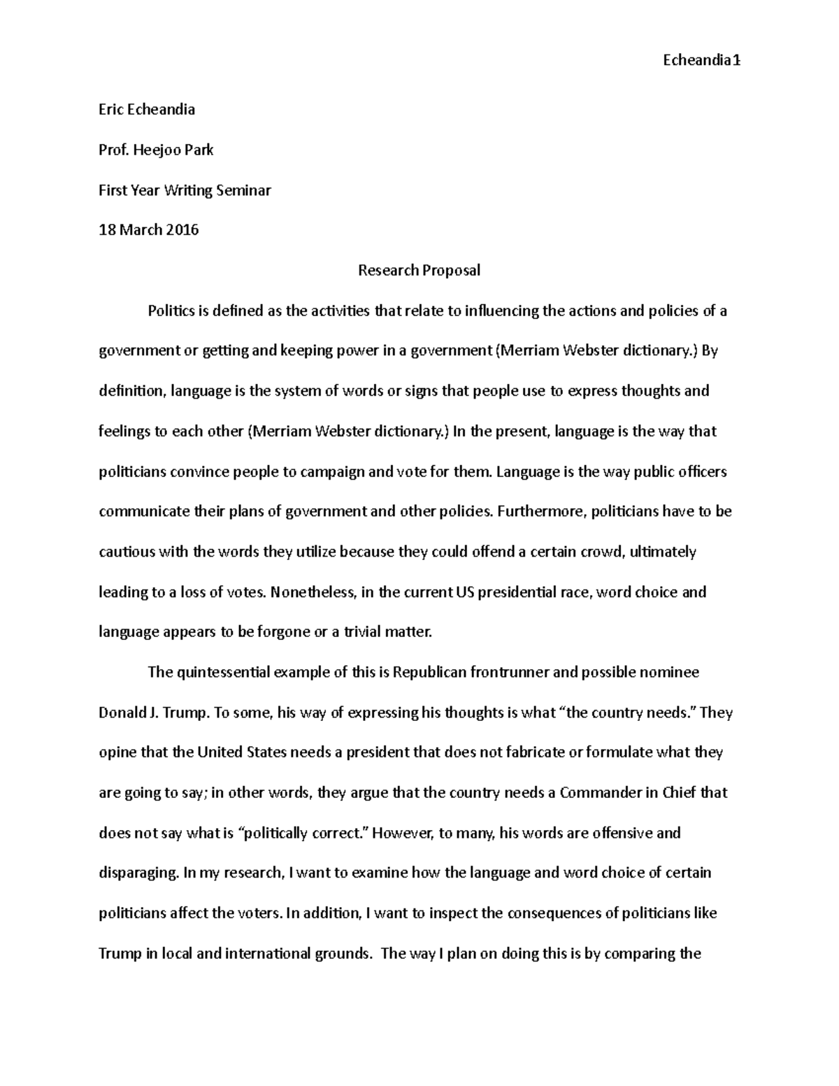 Research proposal - assignment - Echeandia - Eric Echeandia Prof ...