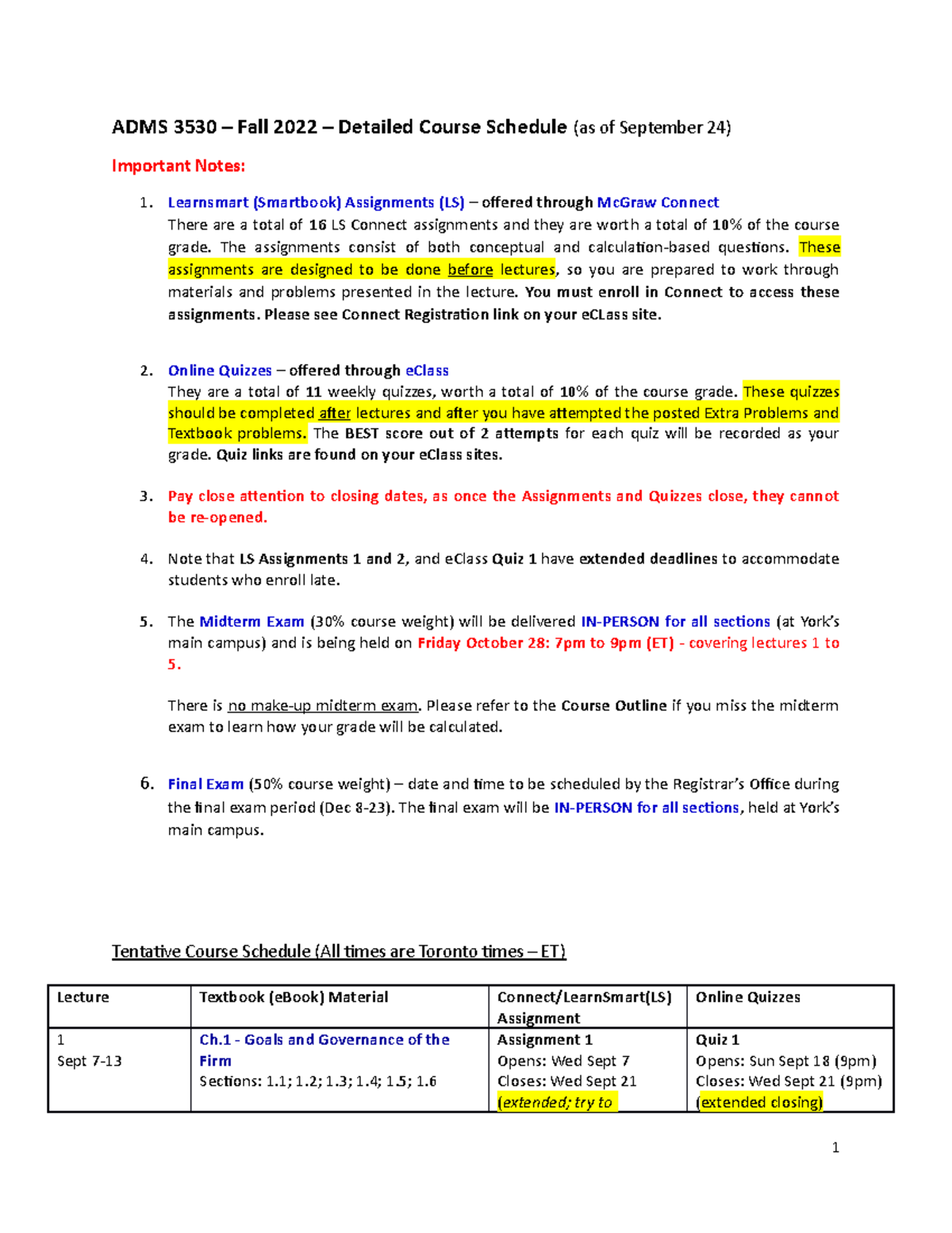ADMS 3530-Fall 2022-Detailed Course Schedule (Oct 24) - ADMS 3530 ...