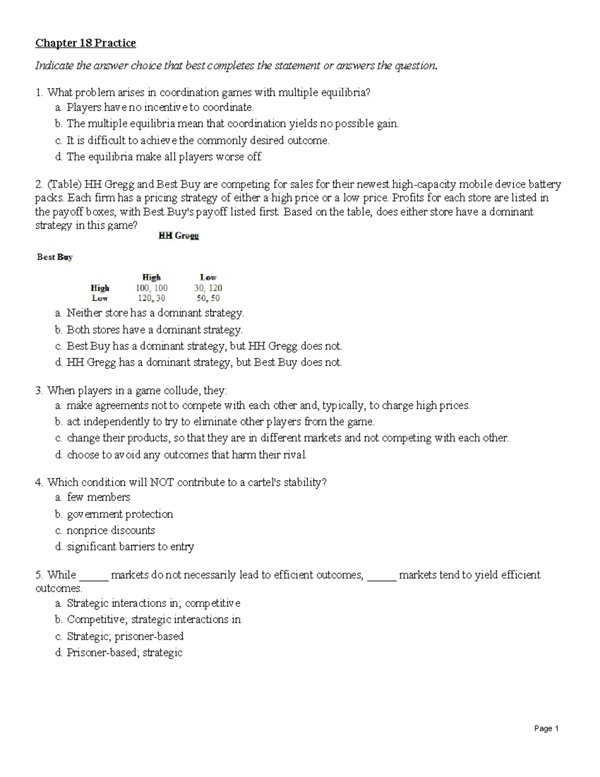 Chapter 18 Practice - Indicate the answer choice that best completes ...