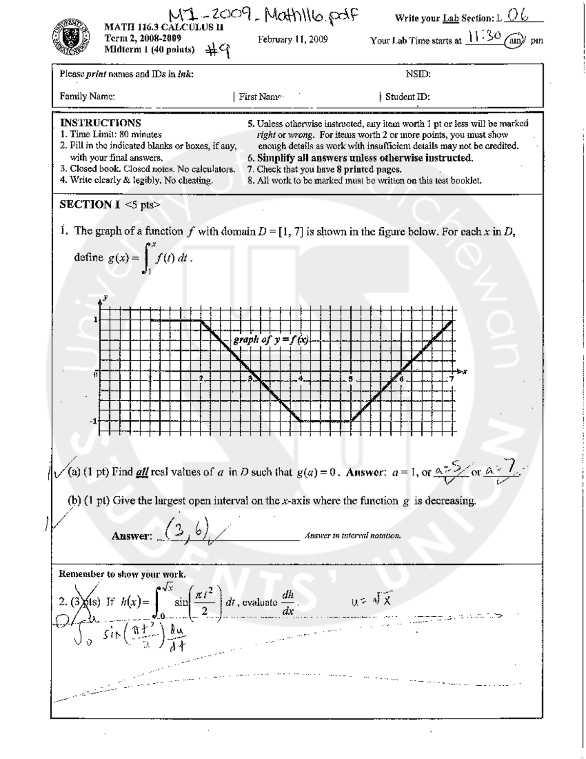 Exam 2009, Questions And Answers - M1 . m? Write your L_atg Section: L ...