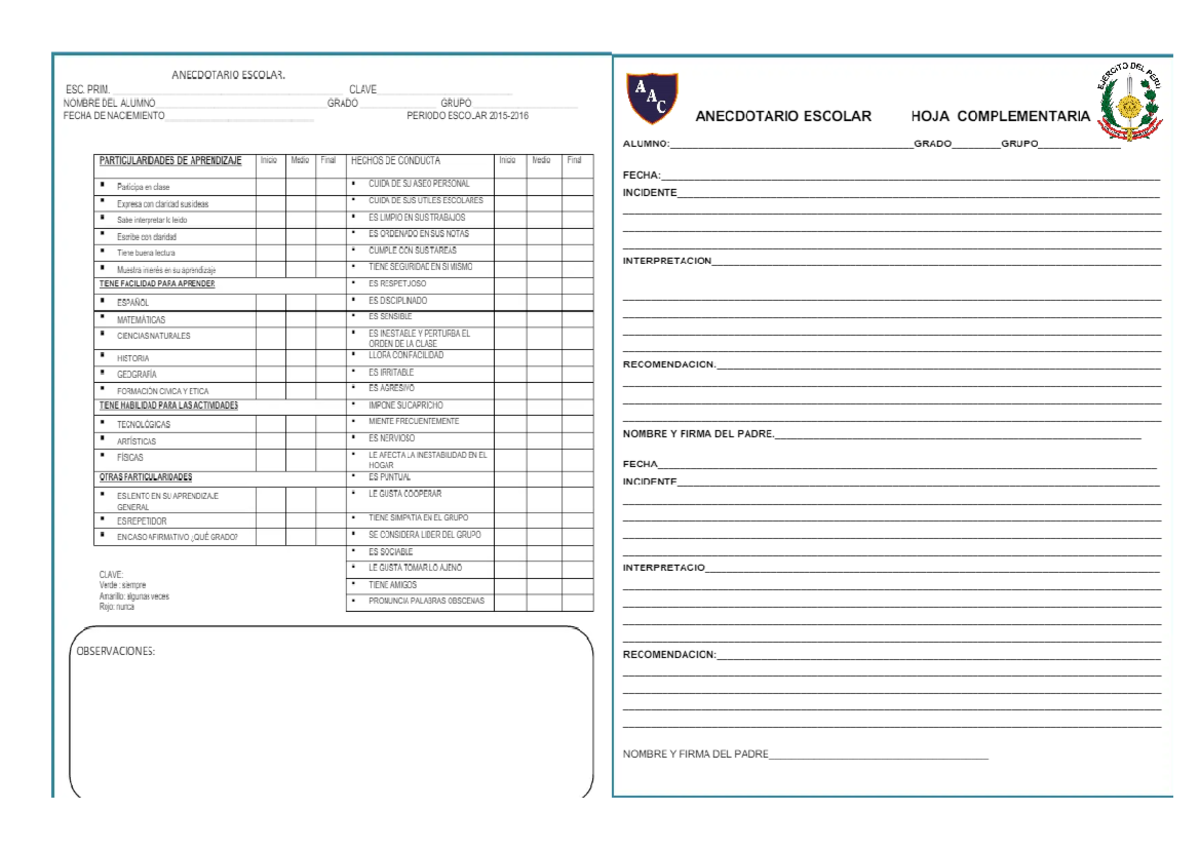 Anecdotario - ANECDOTARIO ESCOLAR. ESC. PRIM. CLAVE A ASSECTION DEL ...