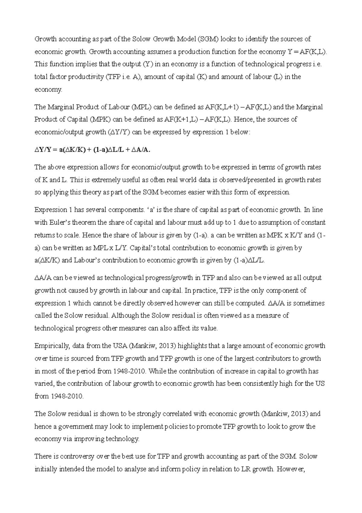 To what extent is TFP and Growth Accounting impactful on the Solow ...