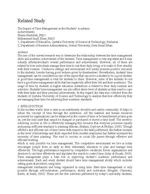 EFFECT OF TIME MANAGEMENT TO ACADEMIC PERFORMANCE - Original Research ...