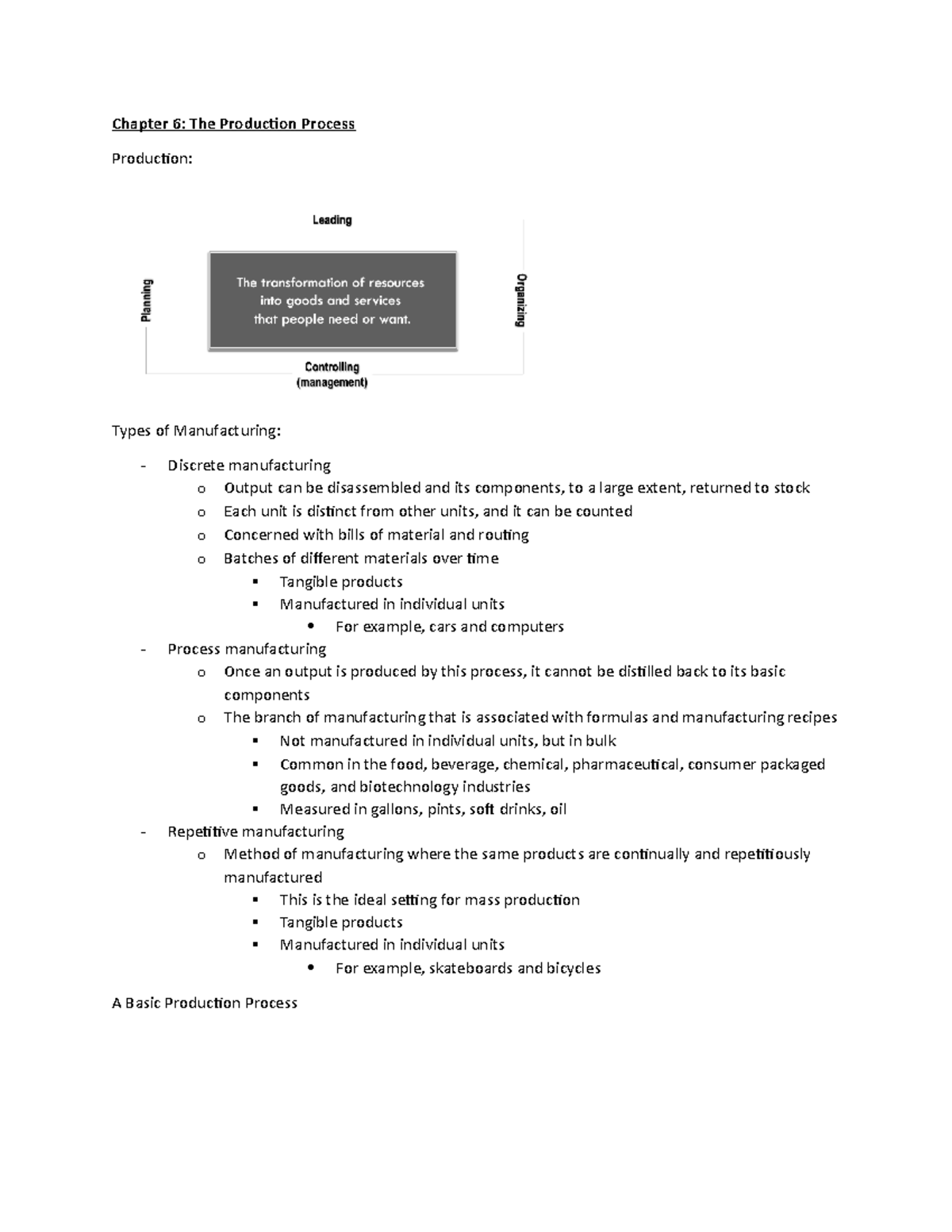Lesson 14 Chapter 6 - notes from class - Chapter 6: The Production ...
