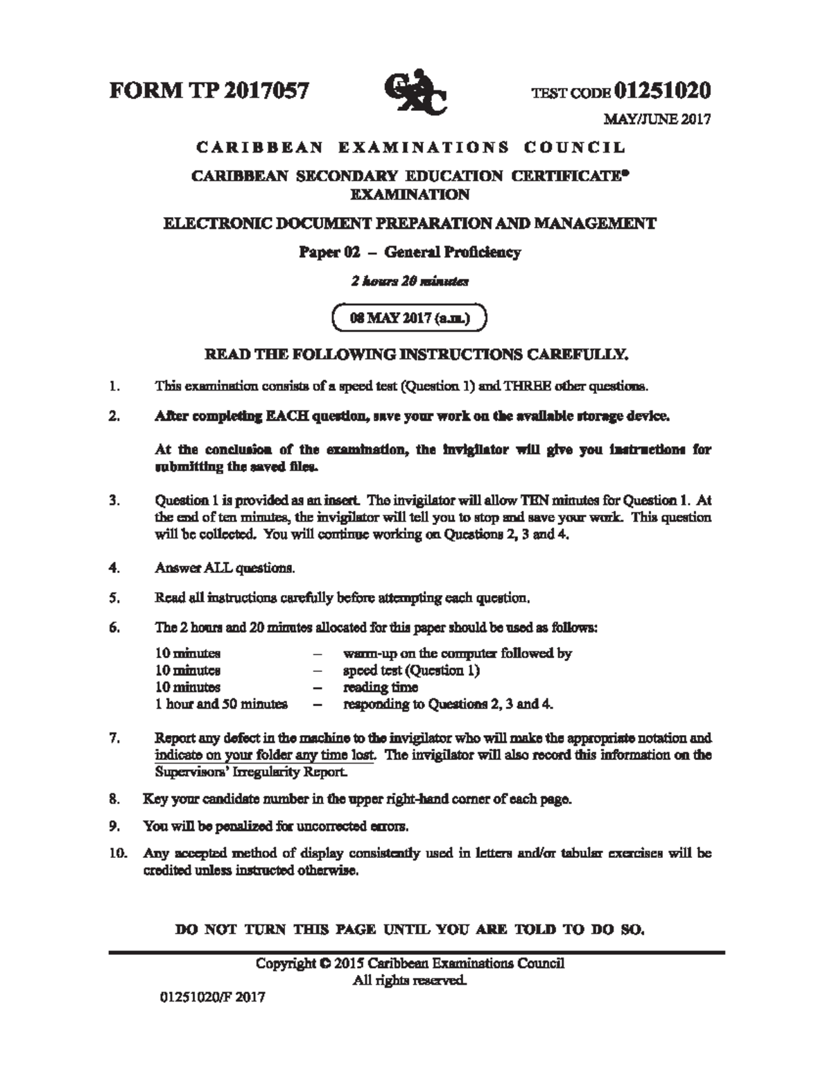 EDPM P2 2017 - This is the EDPM CSEC papar paper 2 for the 2019 May ...