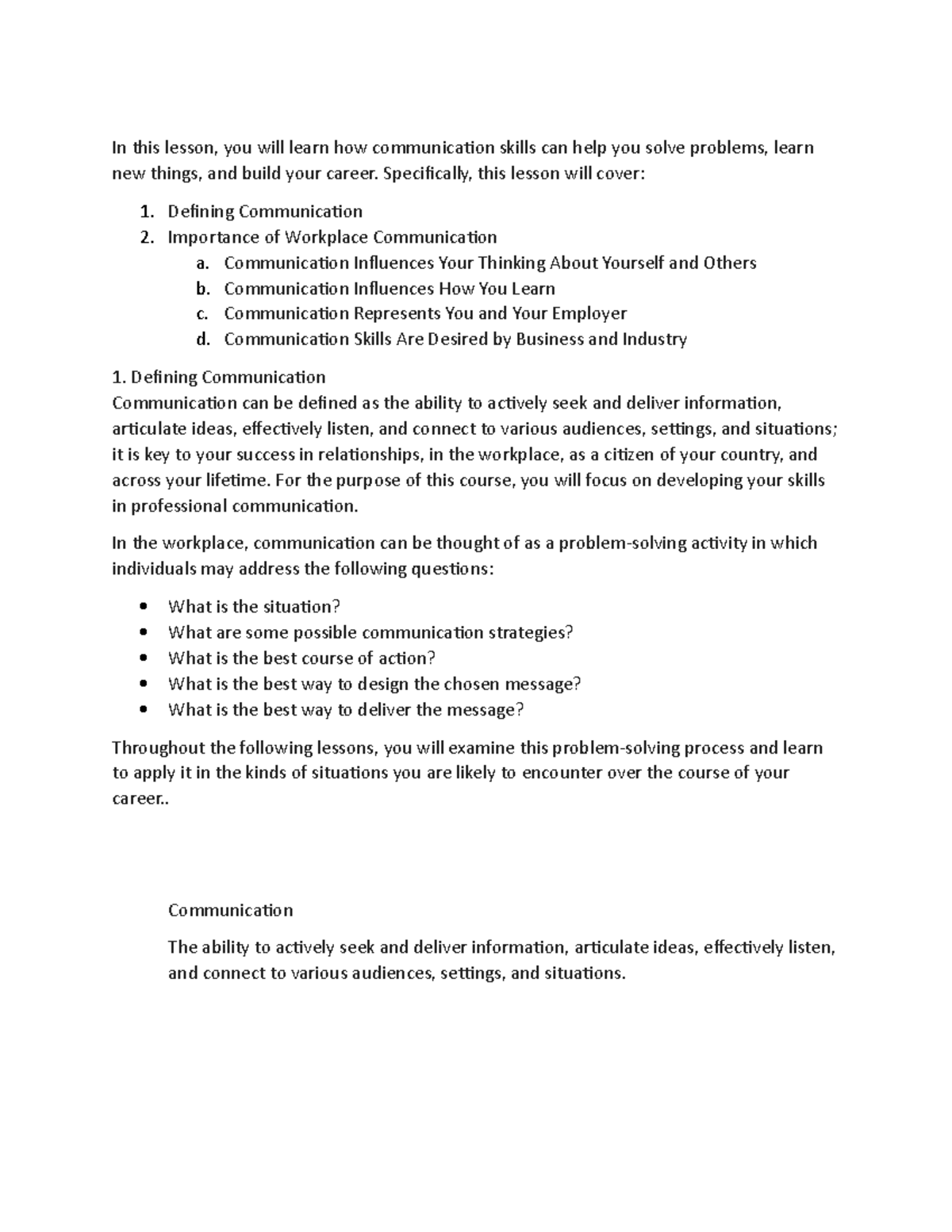 Com2 - coursework - In this lesson, you will learn how communication ...