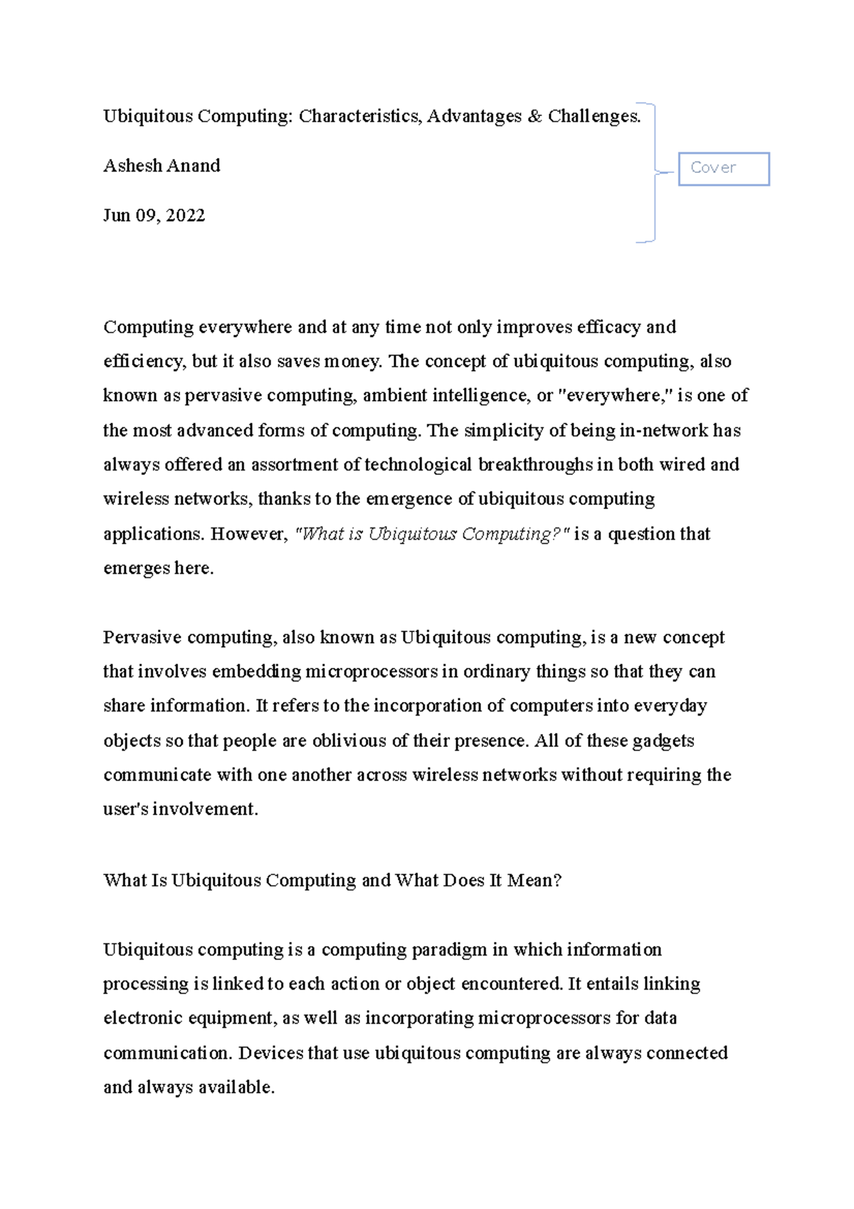 Ubiquitous Computing - ASSIGNMENT INDIVIDUAL - Ubiquitous Computing: Characteristics, Advantages ...